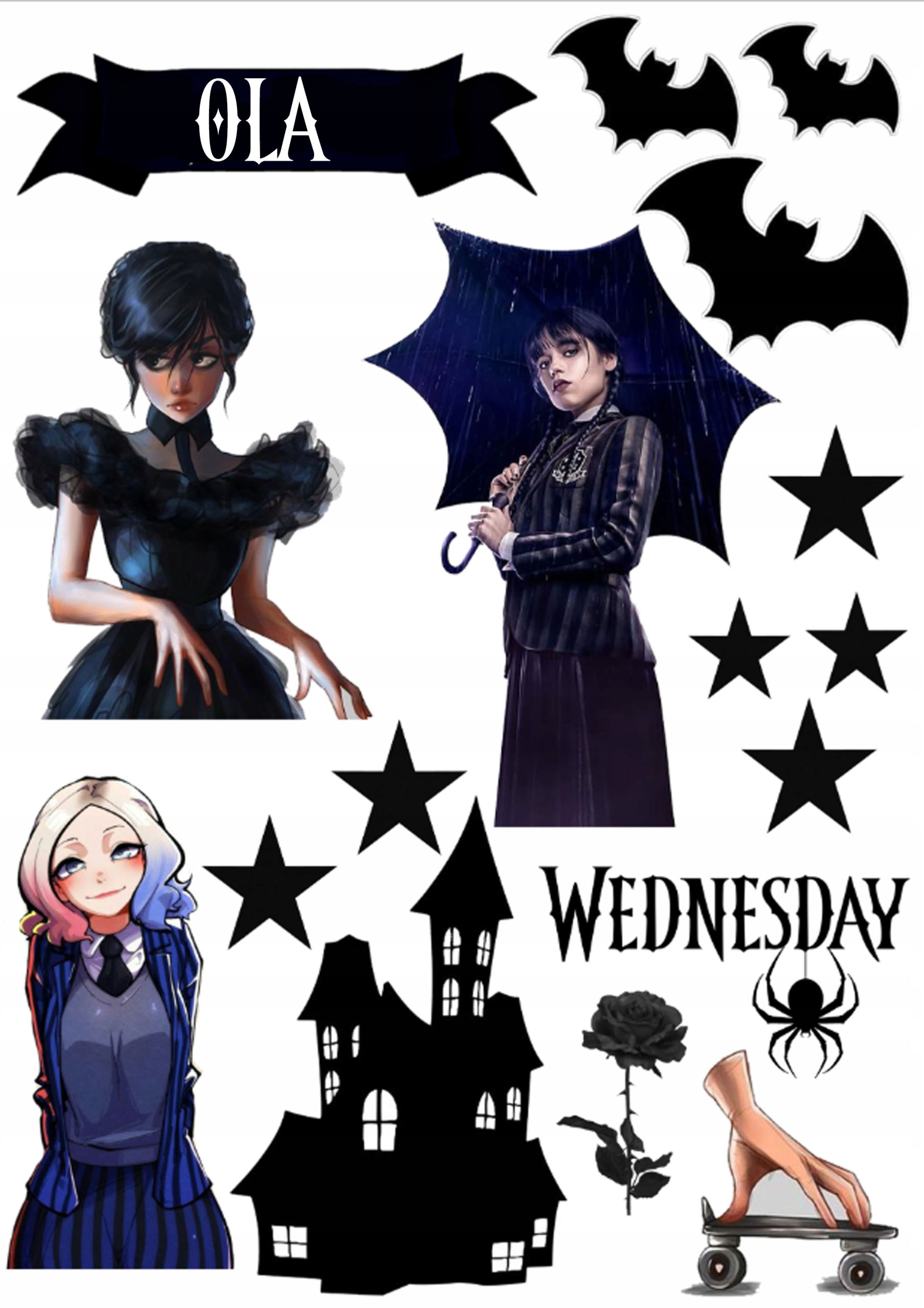 Opłatek na Tort WEDNESDAY POSTACIE + IMIĘ wydruk Cukrowy A4 13779599950 ...