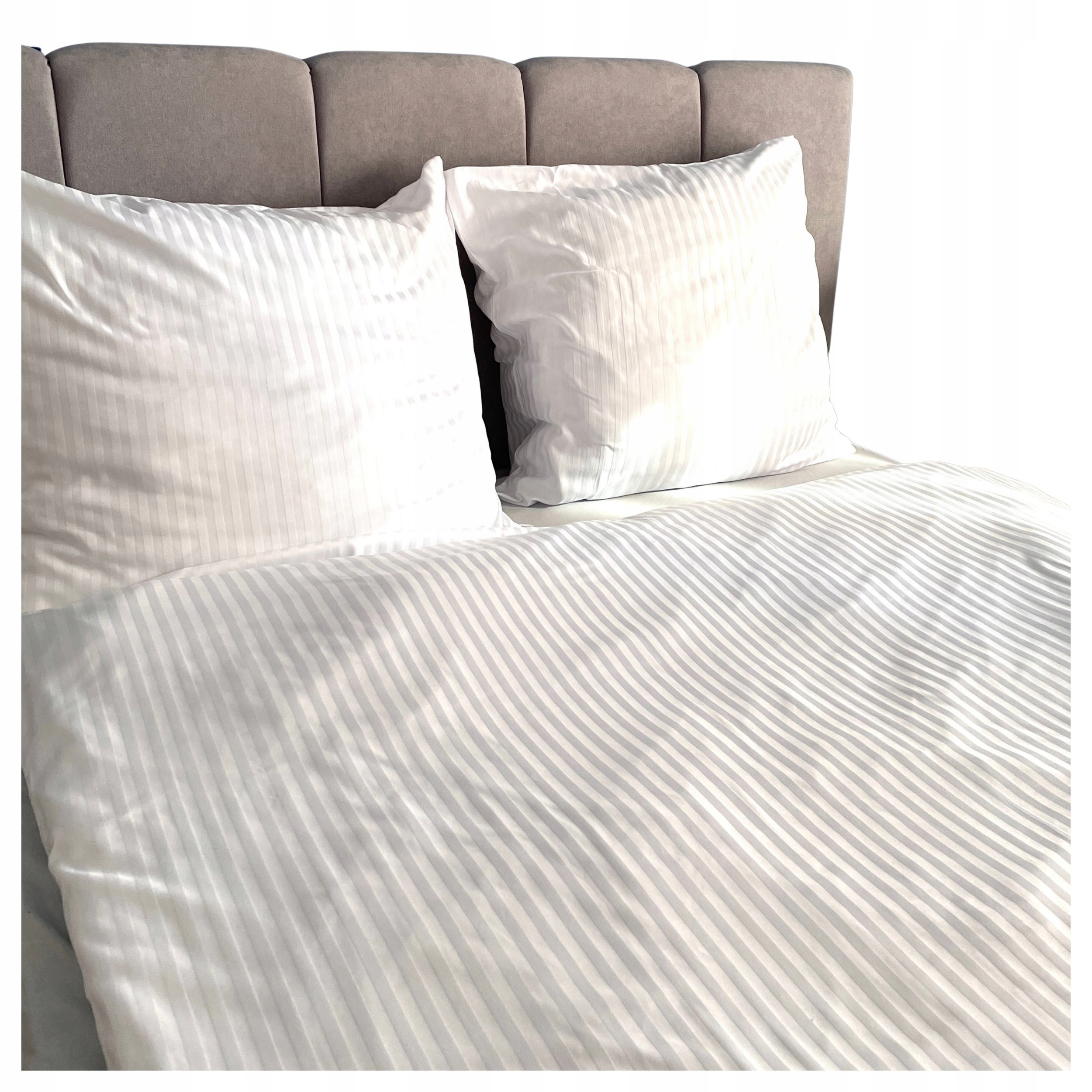 Pościel hotelowa adamaszek 160x200 BAWEŁNA BIAŁA PASEK 1 CM PREMIUM ...