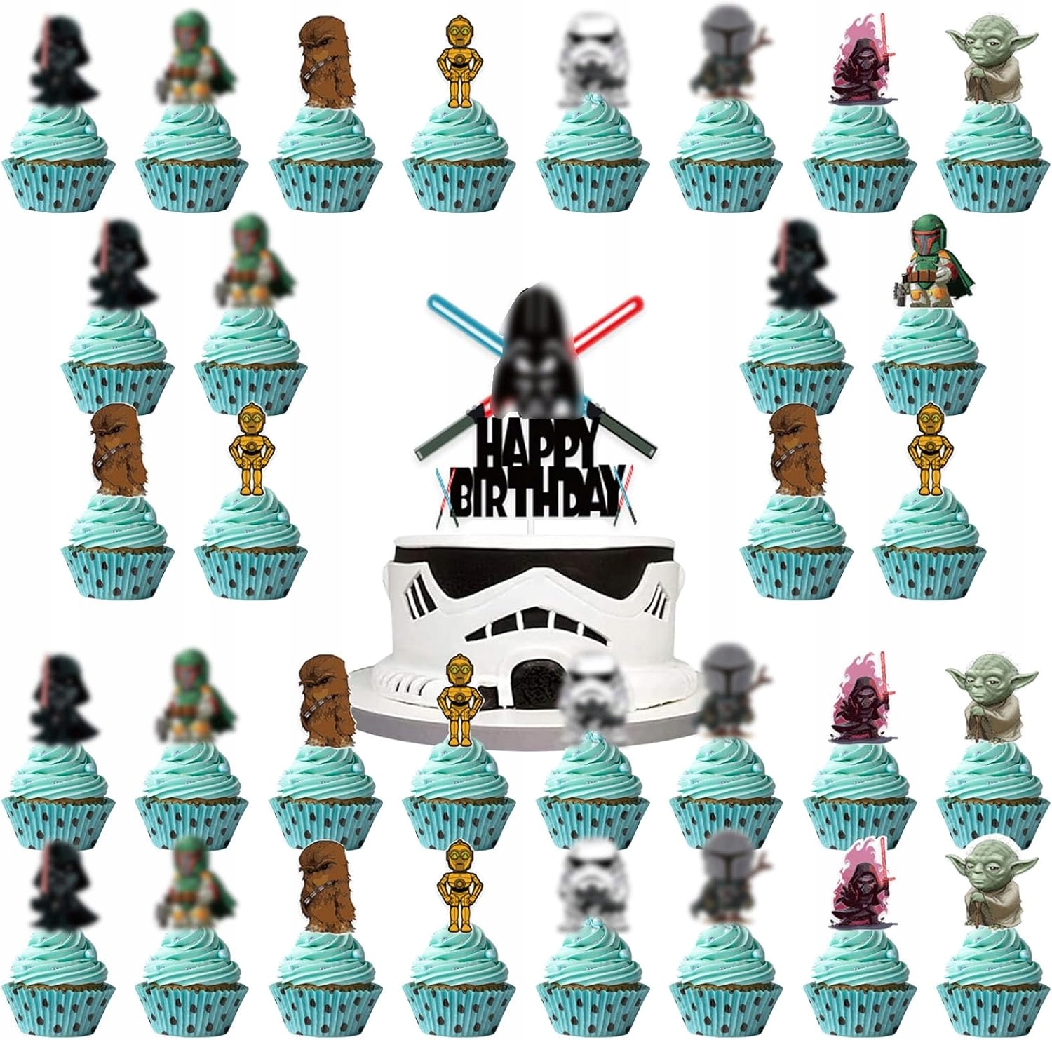 ZESTAW DEKORACJI URODZINOWYCH TOPER BABECZKI POSTACIE STAR WARS YODA ...