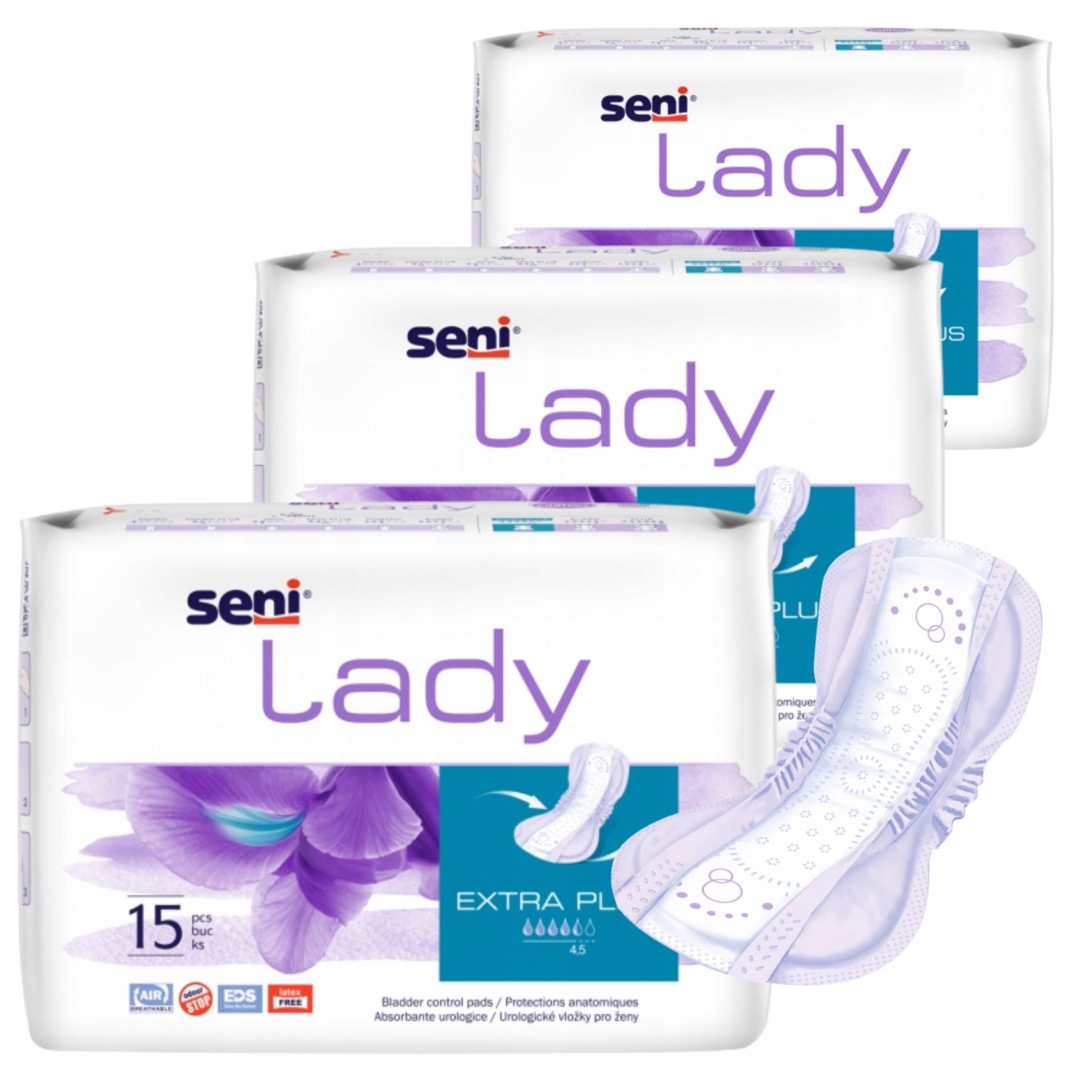 3x15szt Podpaski wkładki kobiet Długotrwała suchość Seni Lady Extra ...