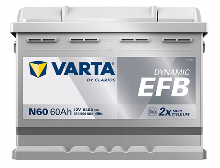 AKUMULATOR 60AH 640A 12V VARTA DYNAMIC EFB N60 • Cena, Opinie - Allegro