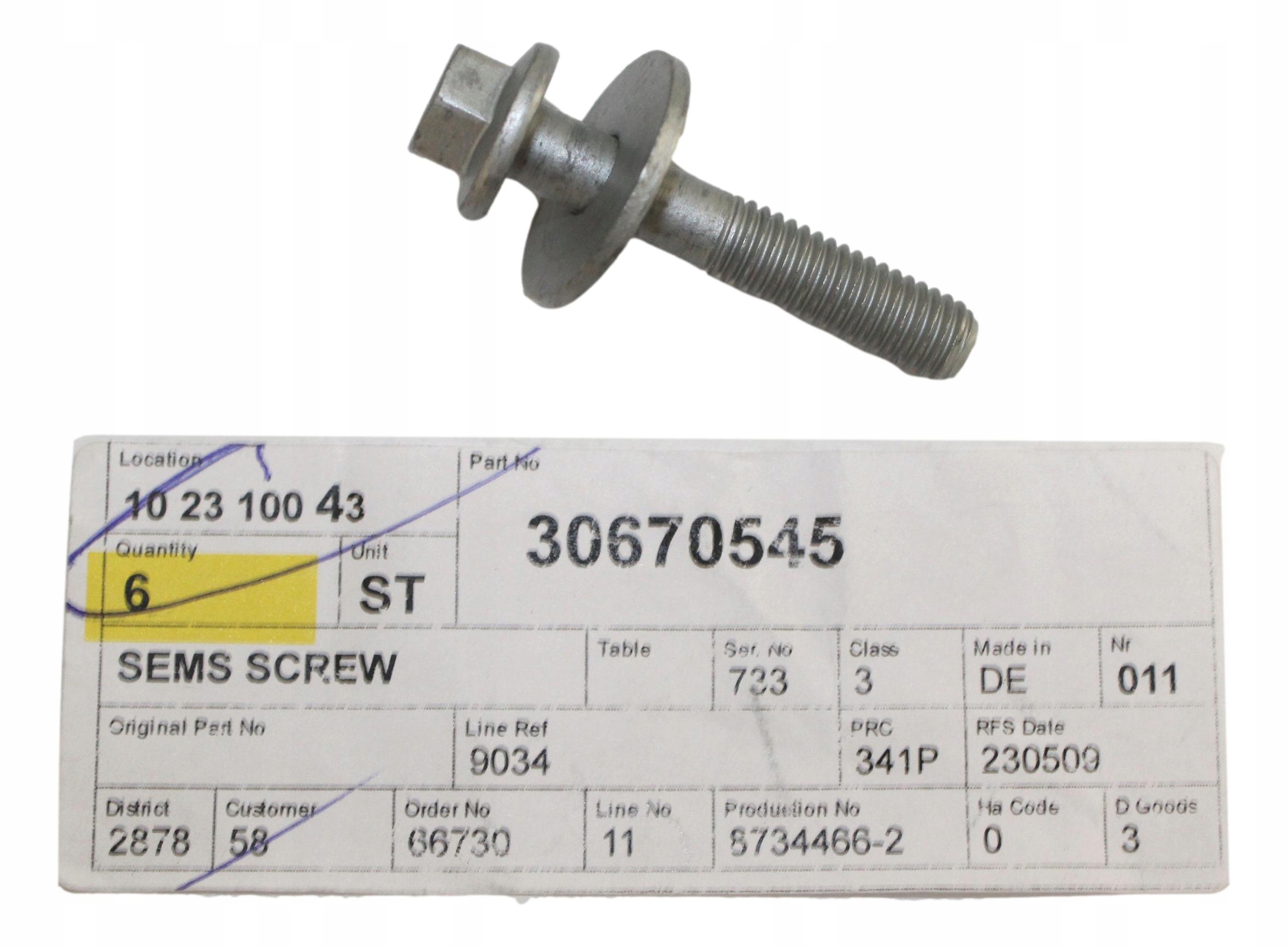 VOLVO oryginalna sruba kolumny McPhersona M8x42 OE 30670545 ...