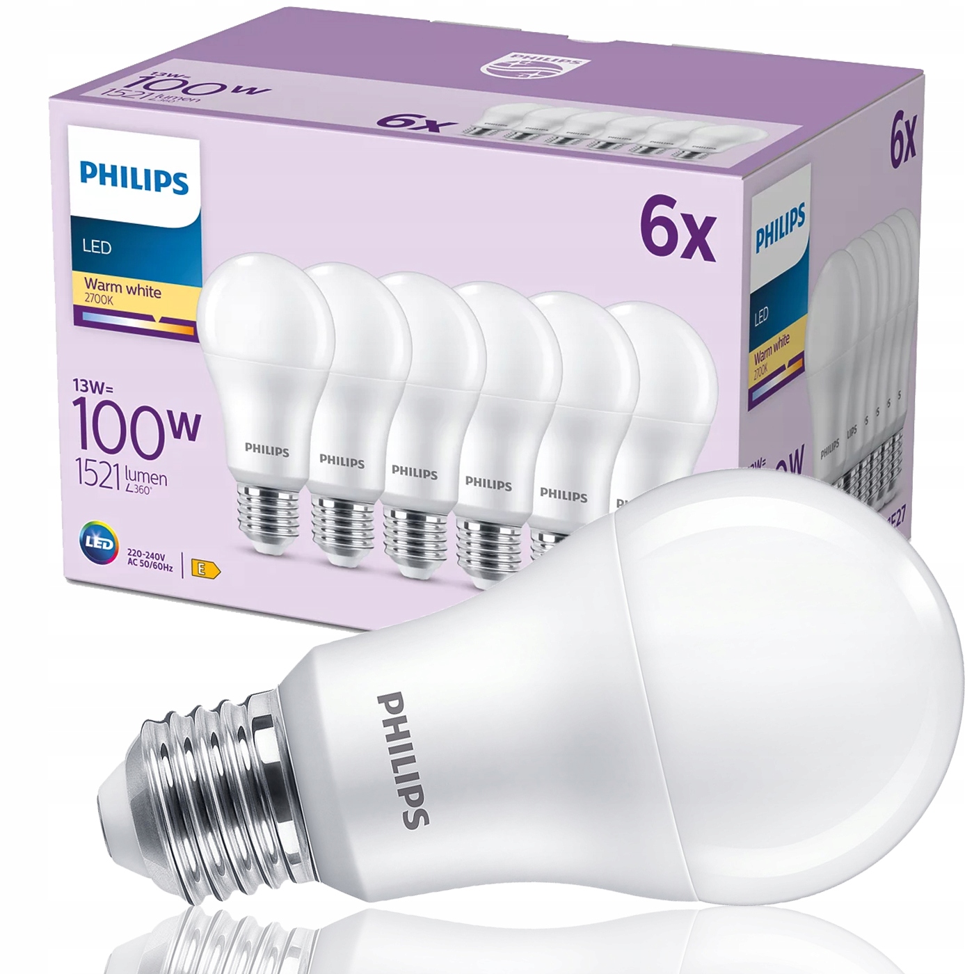 PHILIPS ZESTAW 6x Żarówka LED E27 13W = 100W 2700K CIEPŁA BIAŁA 1521lm ... PHILIPS ZESTAW 6x Żarówka LED E27 13W = 100W 2700K CIEPŁA BIAŁA 1521lm ...