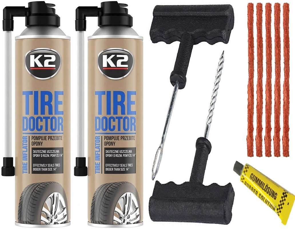 K2 TIRE DOKTOR DOCTOR KOŁO ZAPASOWE W SPRAYU x2 + ZESTAW NAPRAWCZY DO ...