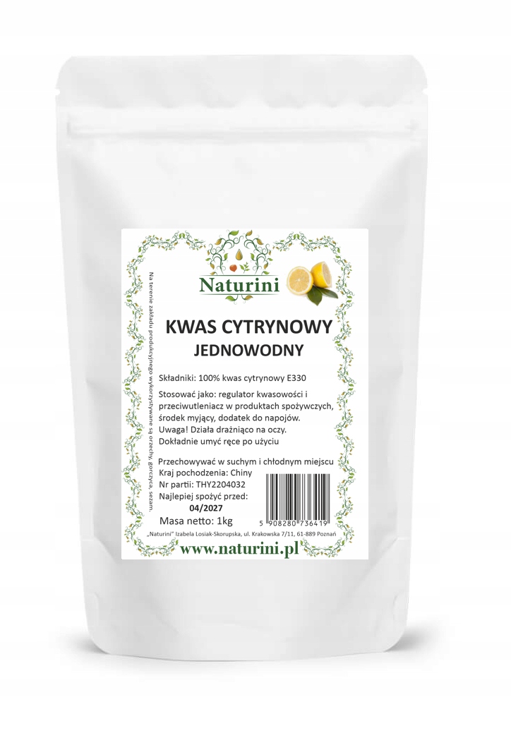 KWASEK CYTRYNOWY kwas spożywczy E330 czysty 1kg (5908280736419) • Cena ...