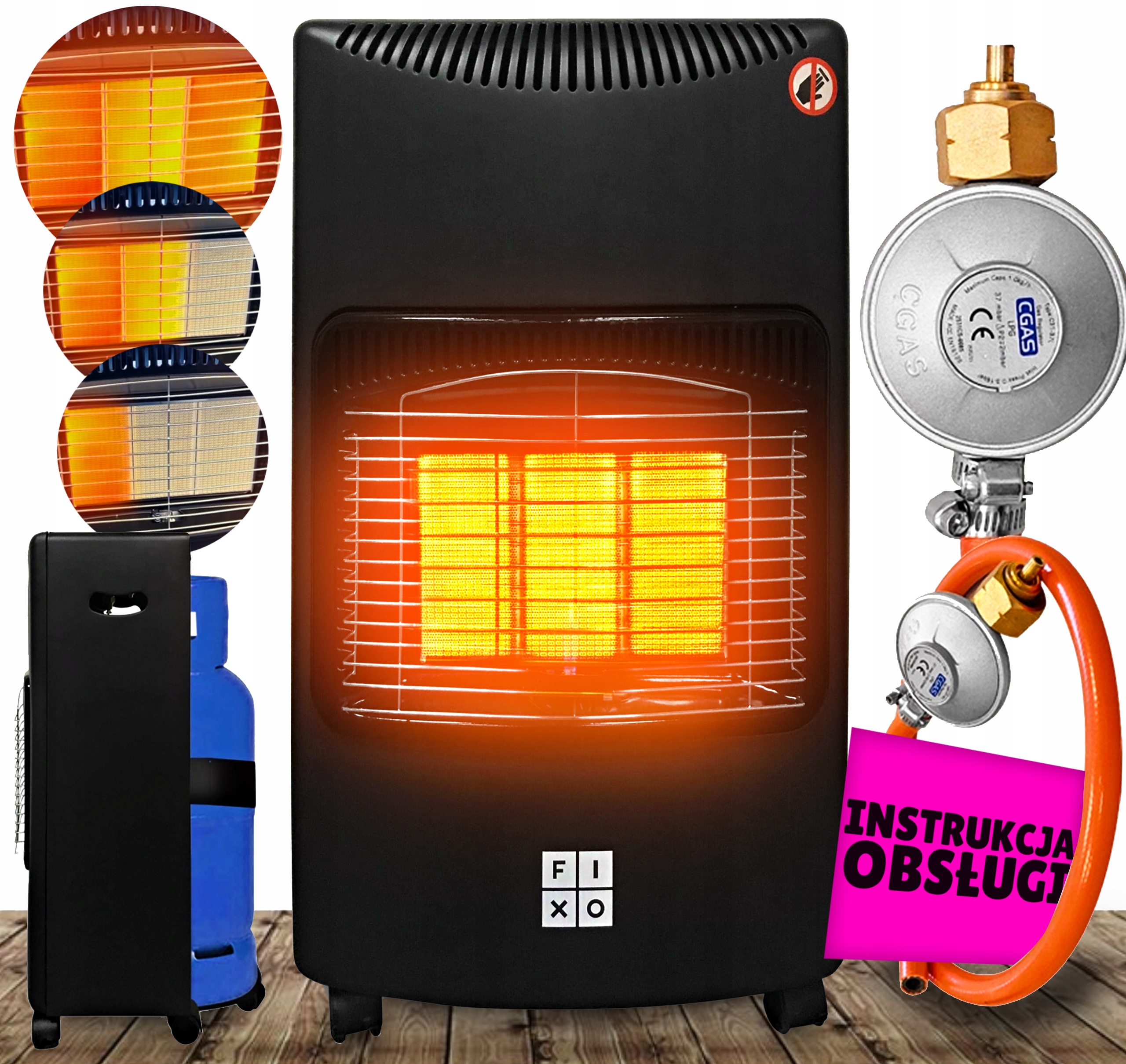 PIECYK GAZOWY GRZEJNIK NA GAZ BUTLE 65 M2 LPG PIEC CAŁY ZESTAW REDUKTOR ...