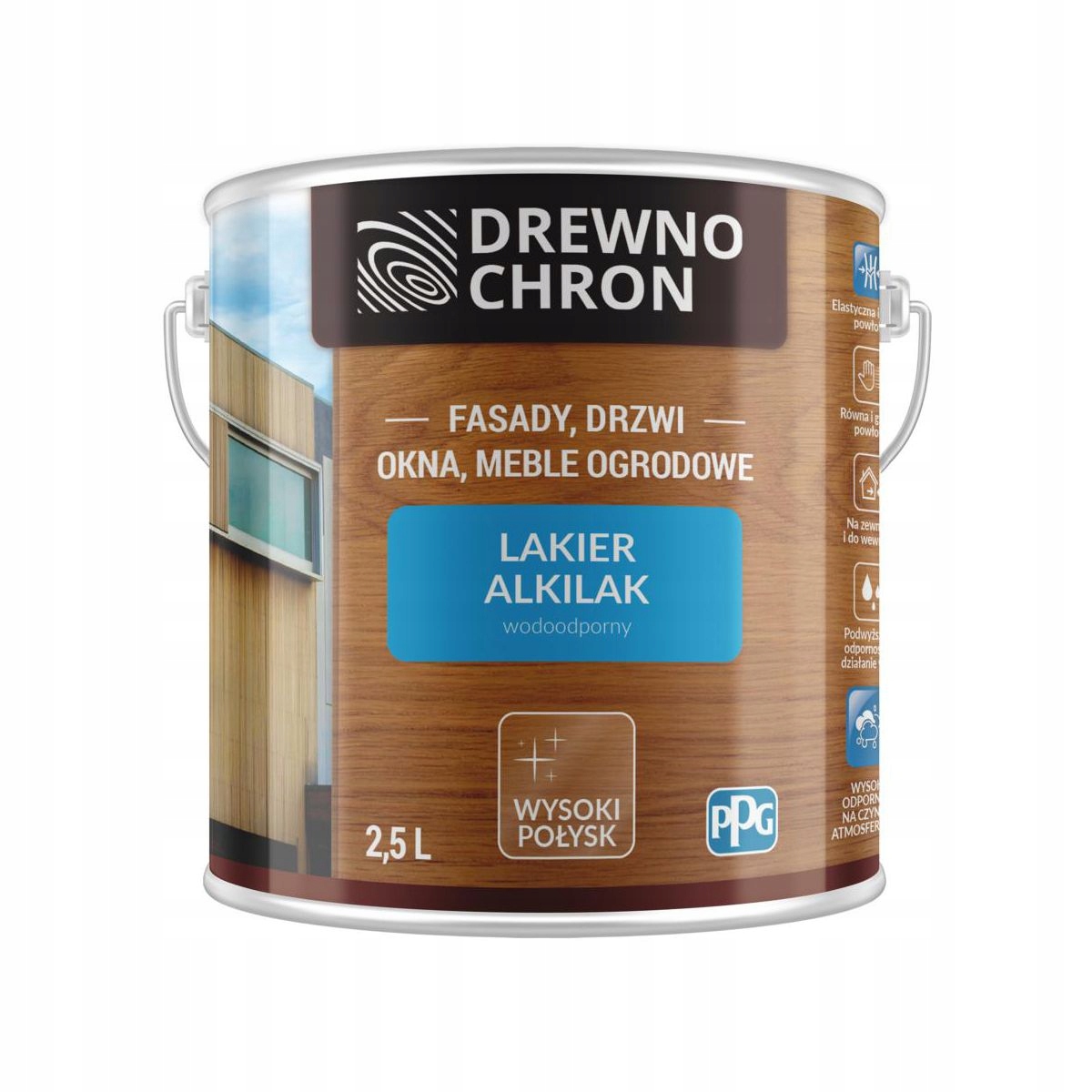 Drewnochron Alkilak 2,5L Bezbarwny Połysk Lakier Zewnętrzny Wodoodporny ... Drewnochron Alkilak 2,5L Bezbarwny Połysk Lakier Zewnętrzny Wodoodporny ...