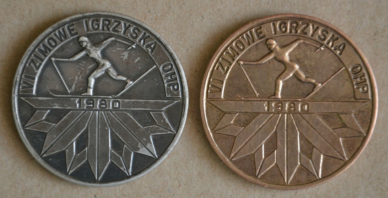 VI. Zimní hry OHP 1980 stříbrná a bronzová medaile Ø 45 mm - suvenýr z ...