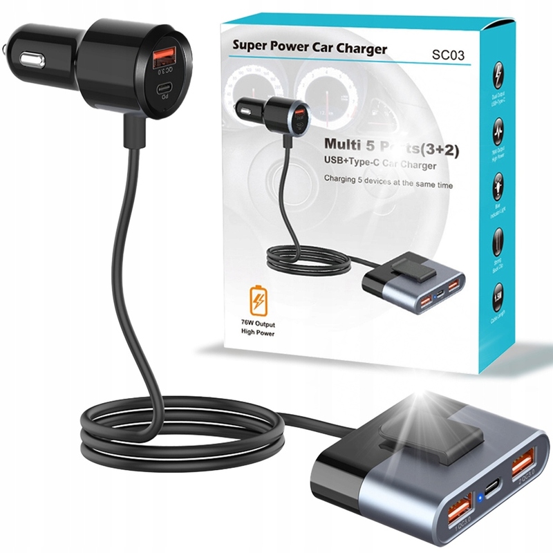 ROZDZIELACZ GNIAZDA ZAPALNICZKI ŁADOWARKA SAMOCHODOWA 12V 24V QC PD 74W USB 5907389505537 za 179 ...