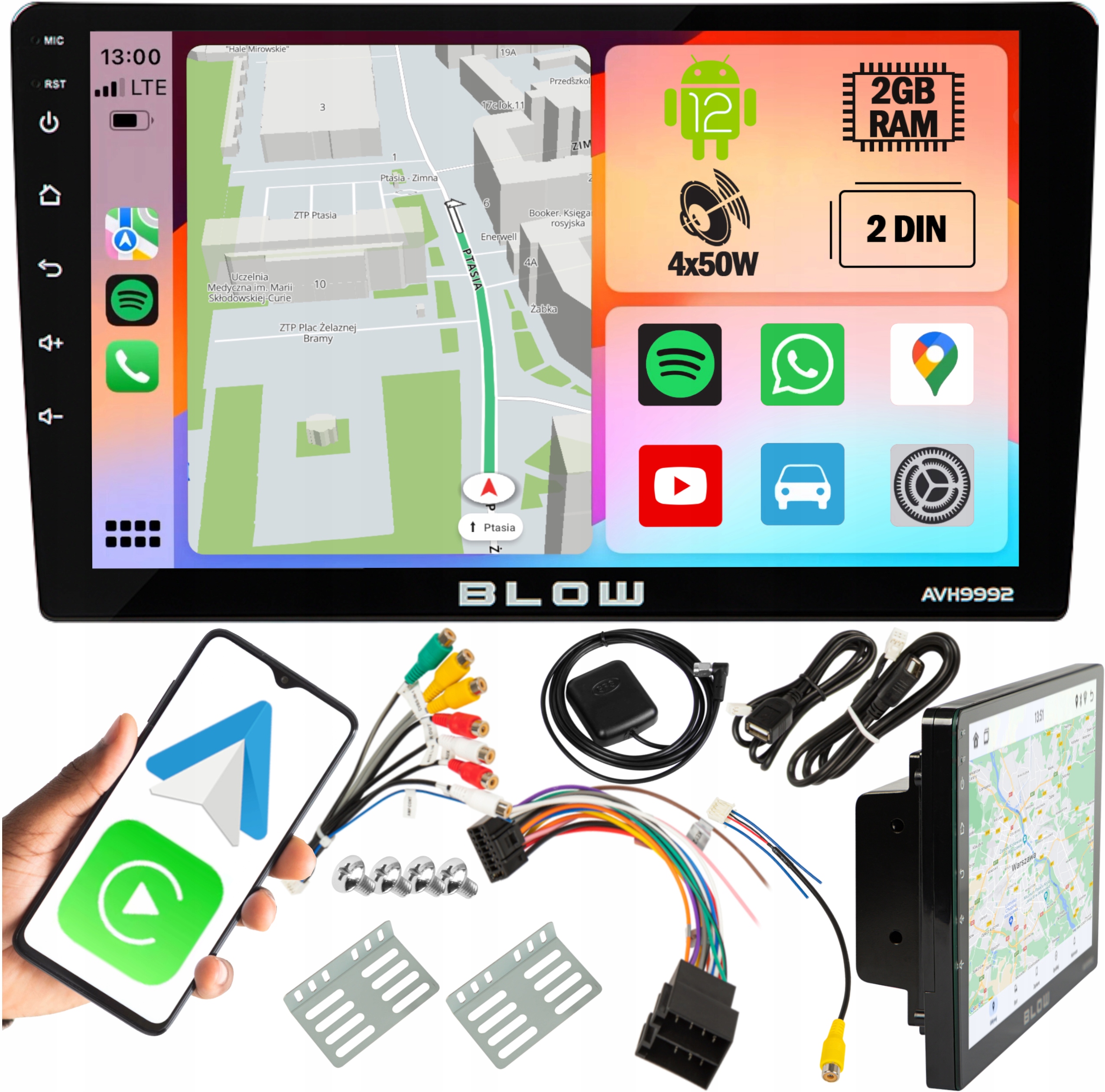 RADIO SAMOCHODOWE ANDROID BLUETOOTH 2 DIN 9 CALI GPS CARPLAY MIRROR LINK - Sklep, Opinie, Cena w ...