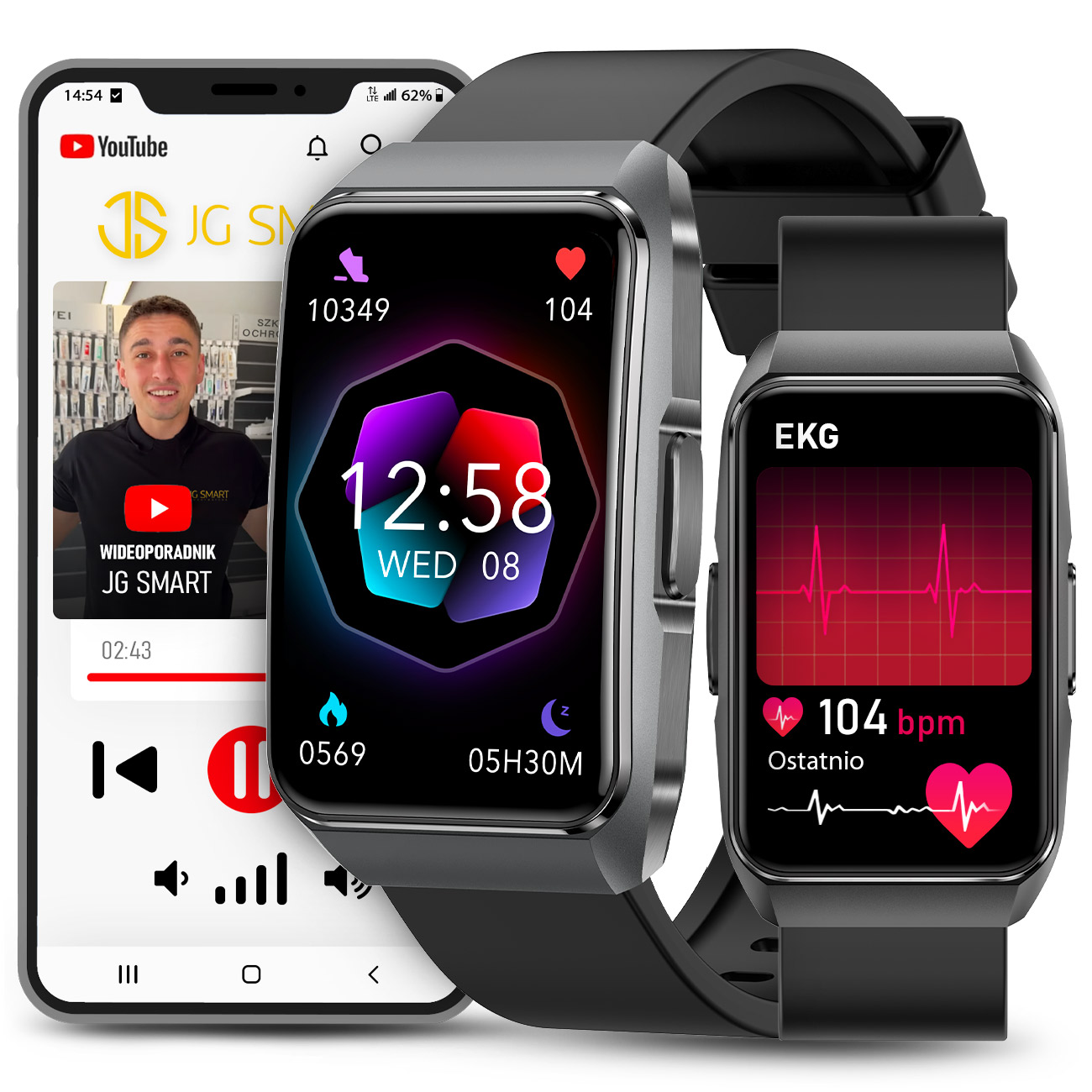 Smartwatch - Menu PL | Pomiar Ciśnienia EKG Tlenu BMI Rozmowy ...
