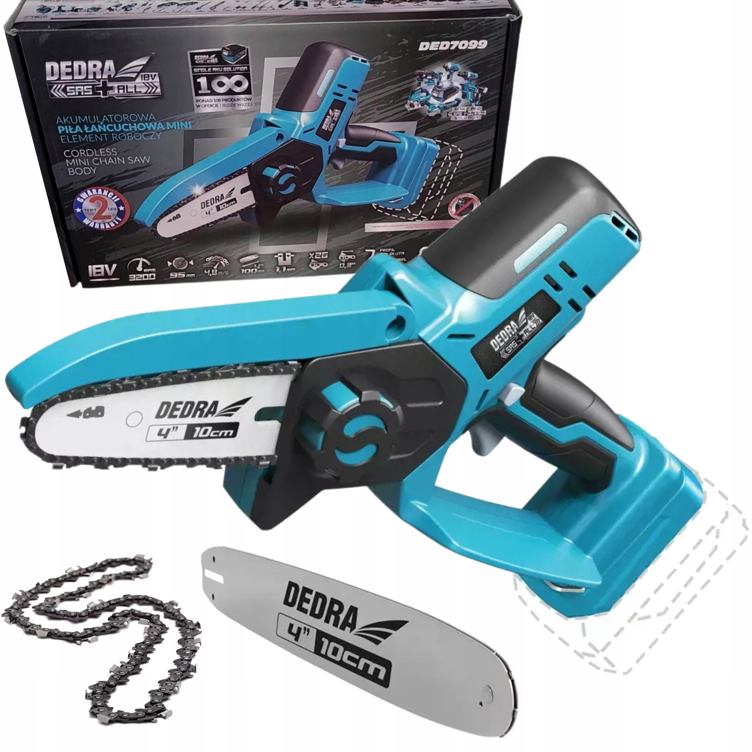 MINI PIŁA ŁAŃCUCHOWA DEDRA DED7099 AKU 18V 4" SAS+ (5902628709905 ...