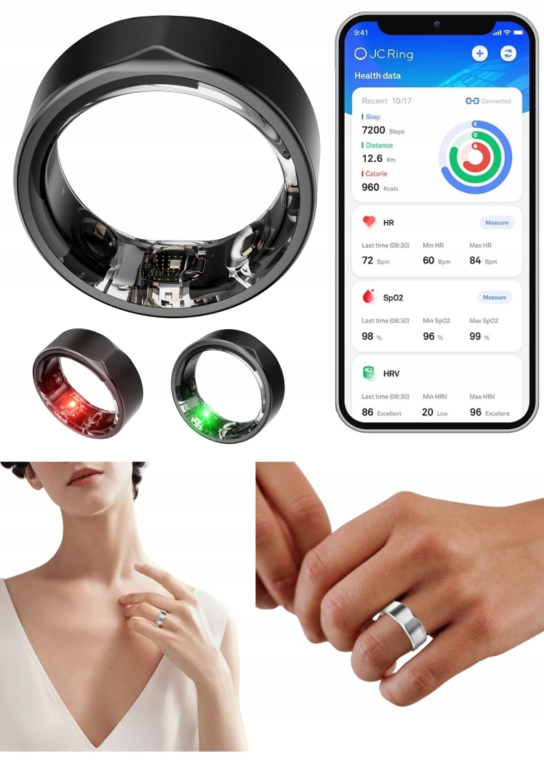 Smart Ring Inteligentny Pierścionek Tytanowy CGM Cukier HR Tętno ...