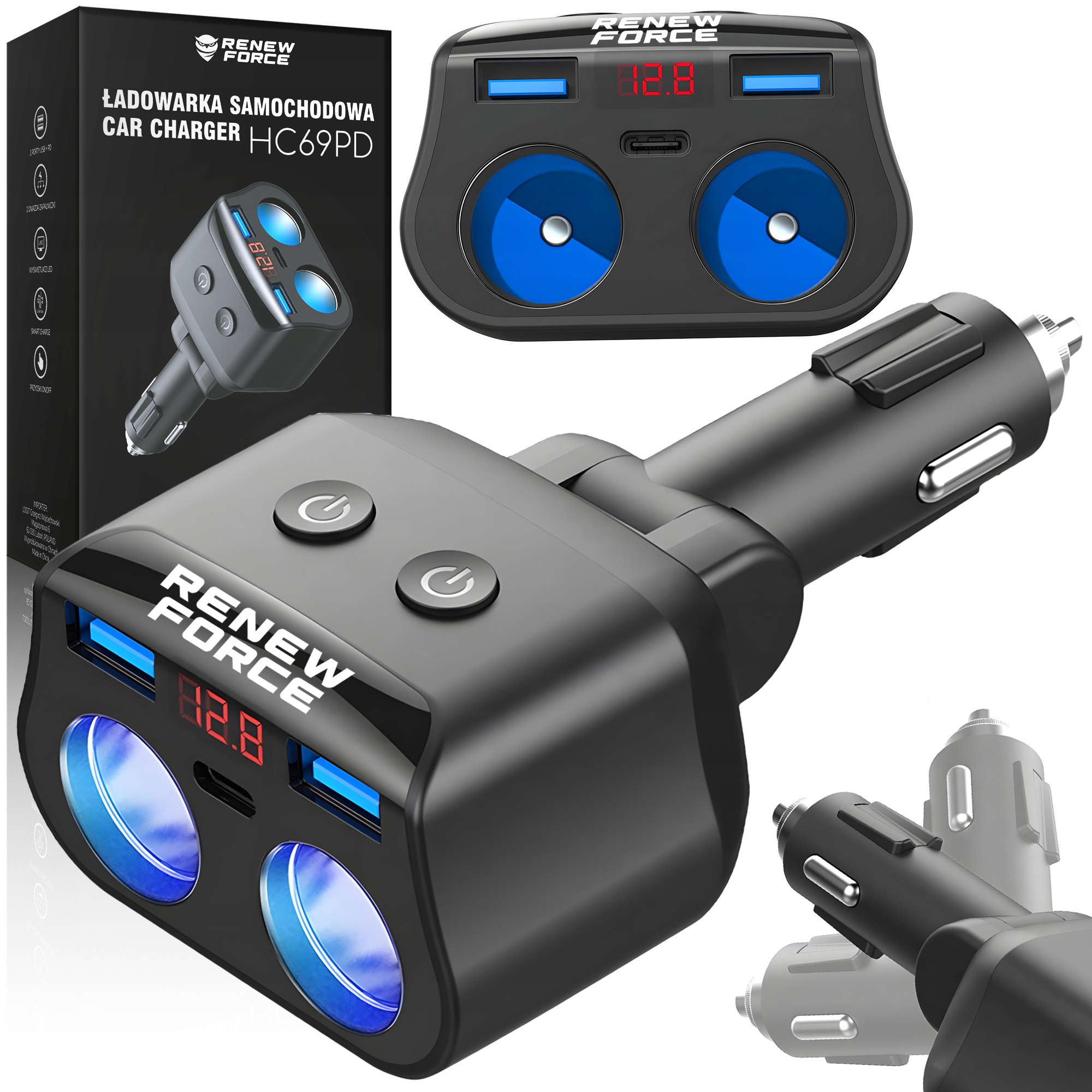 ROZDZIELACZ GNIAZDA ZAPALNICZKI 12-24V 3xUSB QC PD za 53,99 zł z Luboń - Allegro.pl - (13912376062)