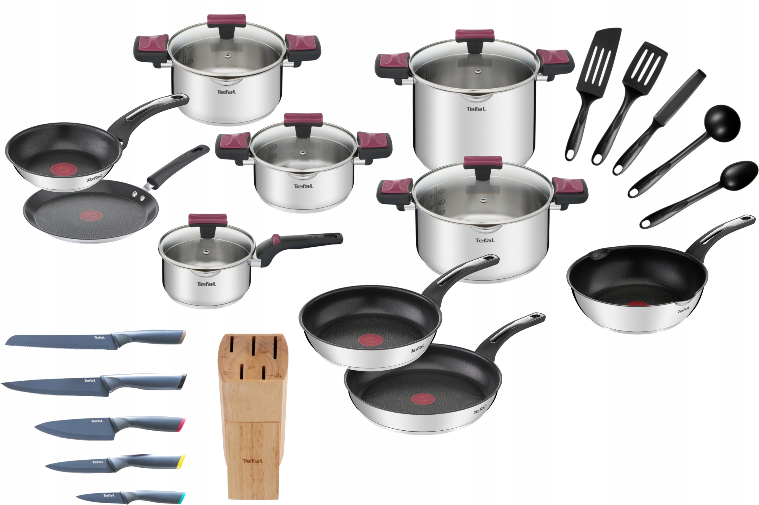 Zestaw Cook&Clip + patelnie Emotion noże stal nierdzewna 26el ...