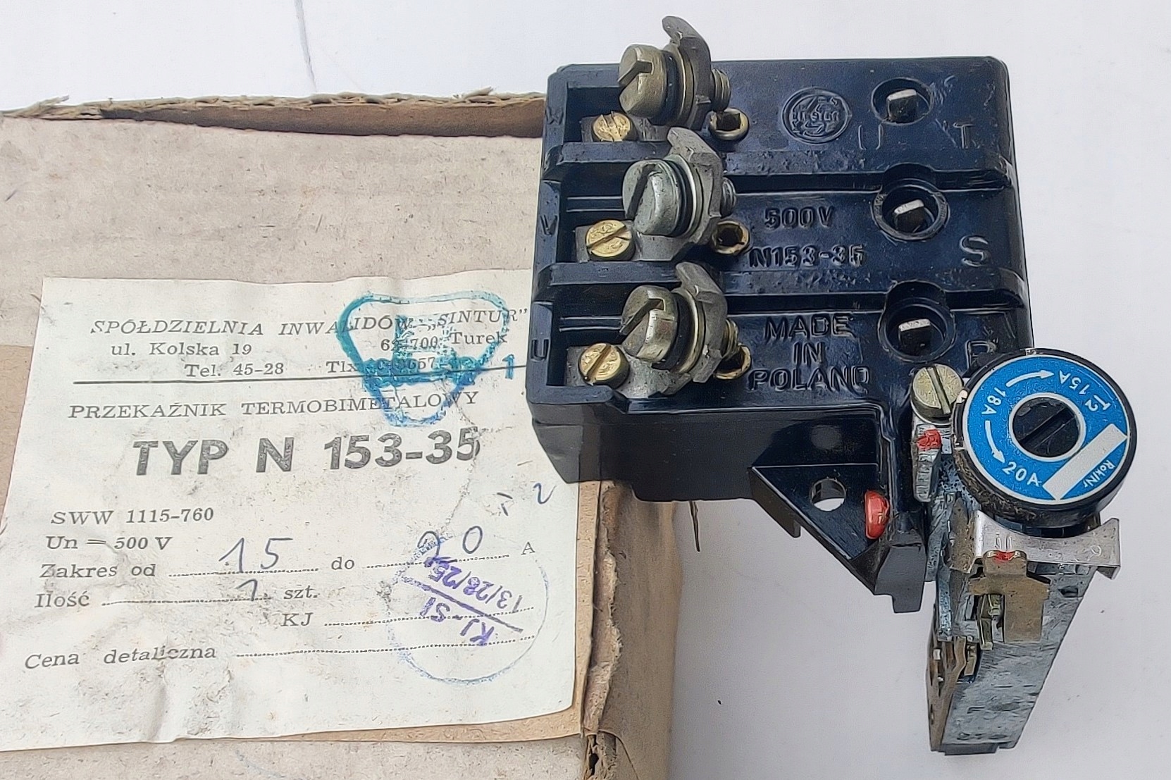 PRZEKAŹNIK TERMOBIMETALOWY TERMIK TYP N153-35 15-20A N110 ELESTER Sp ...