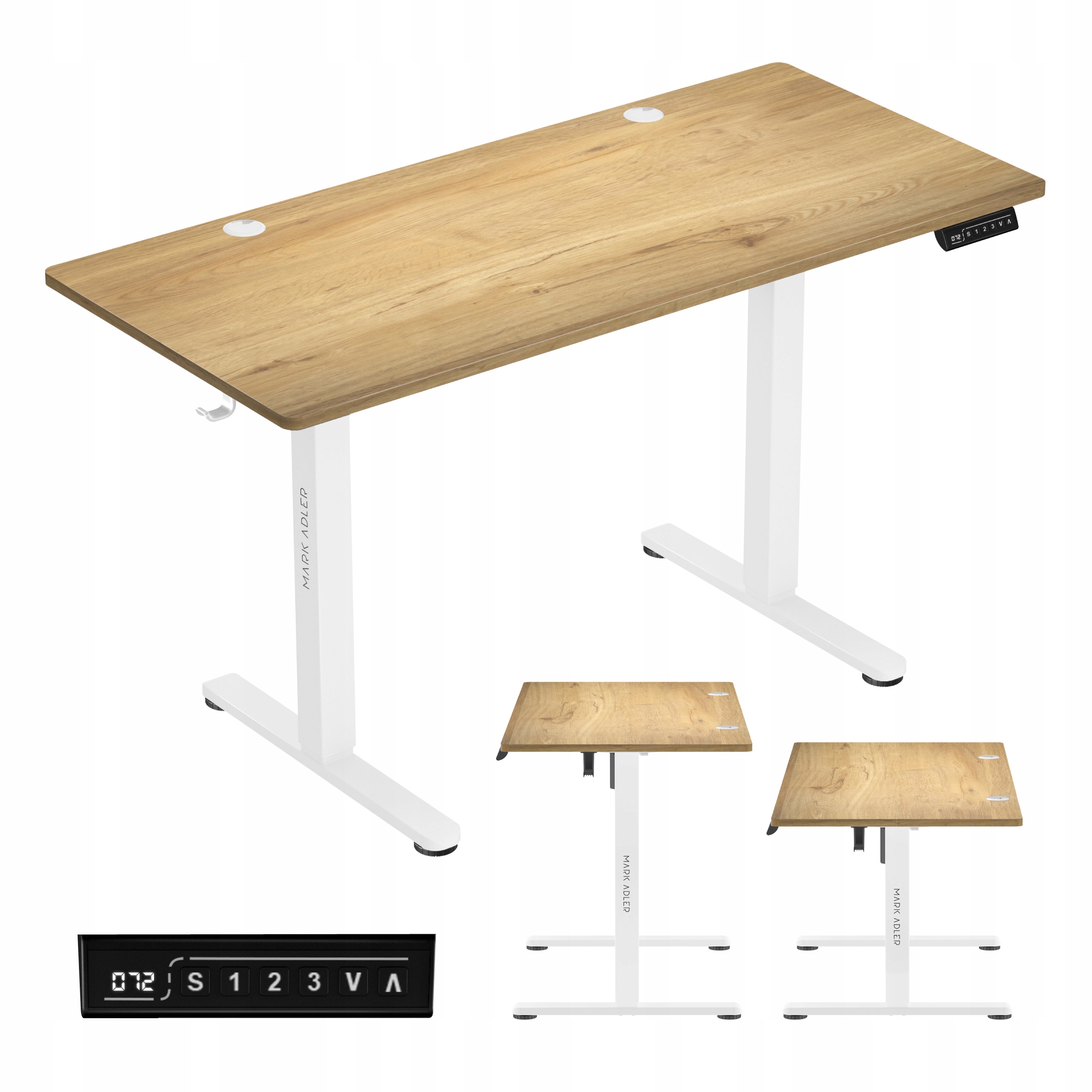 Biurko elektryczne regulowane MARK ADLER dąb biały do pracy nauki komputera (5903796014594 ...