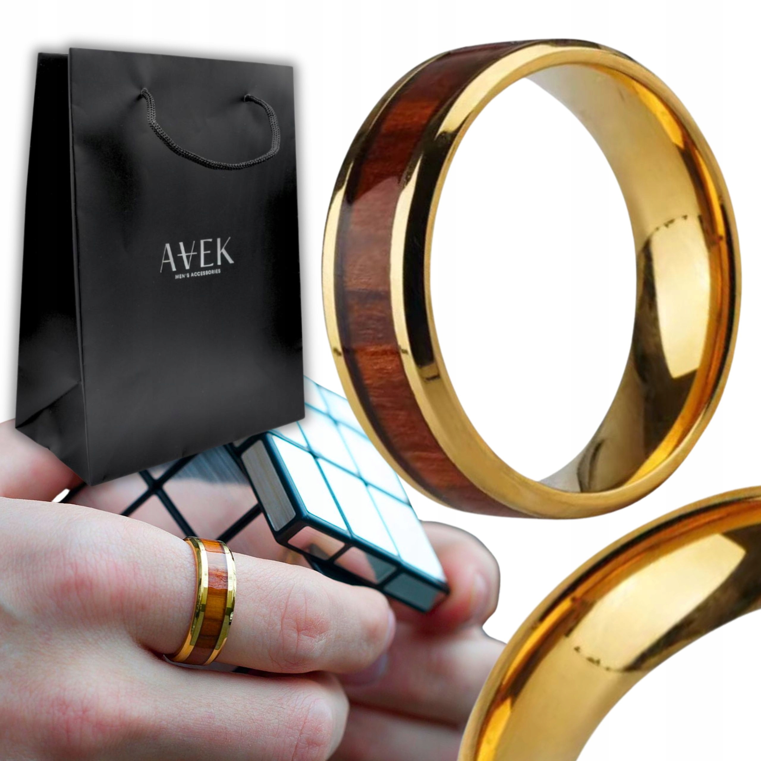 PÁNSKÝ PRSTEN SIGNET ZLATÝ DŘEVĚNÝ Z UŠLECHTILÉ OCELI JAKO DÁREK 23 za ...