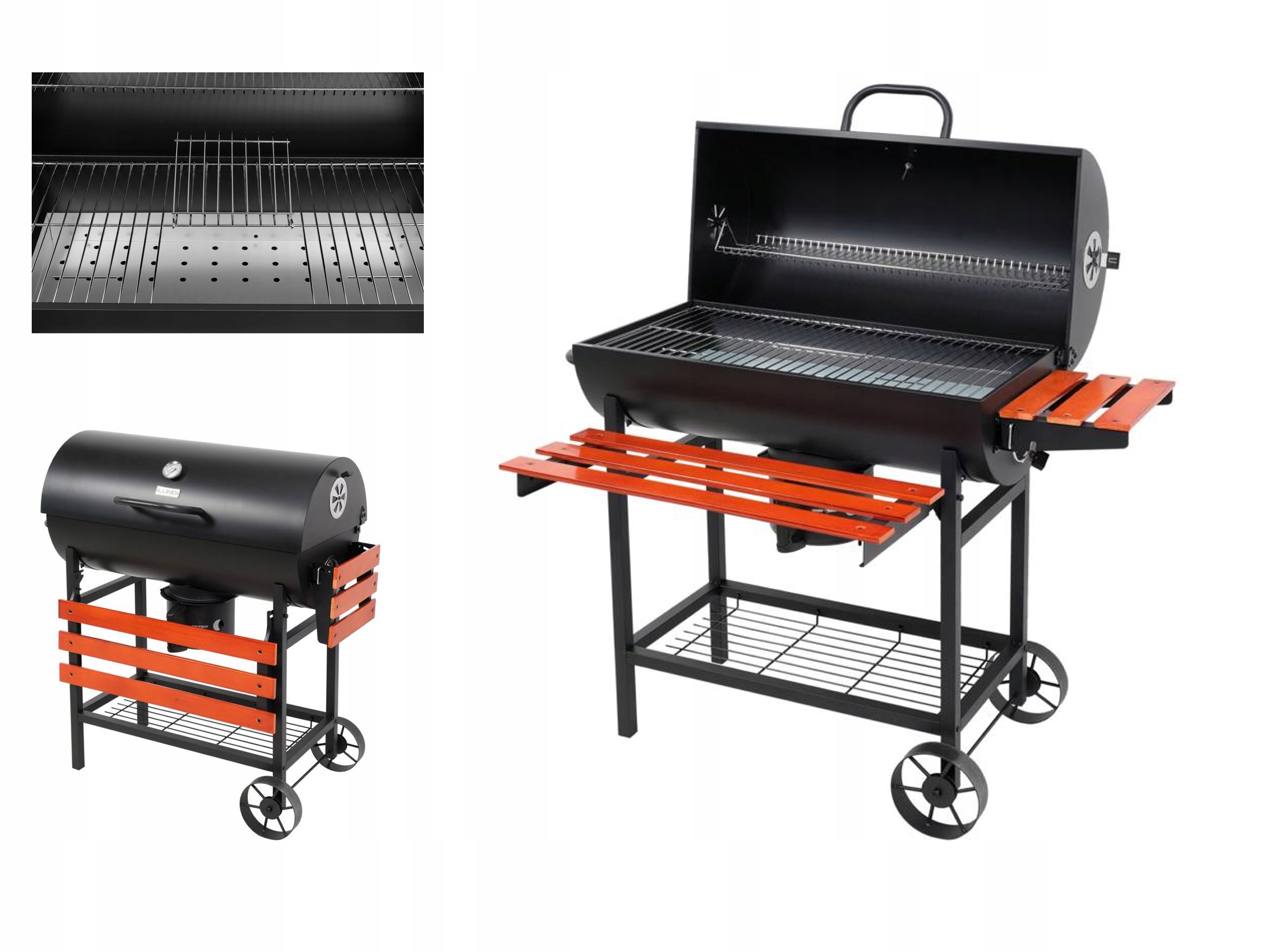 ZAHRADNÍ GRIL, ROŠT NA DŘEVĚNÉ UHLÍ, 3 POLICE, VÍKO za 2195 Kč - Allegro