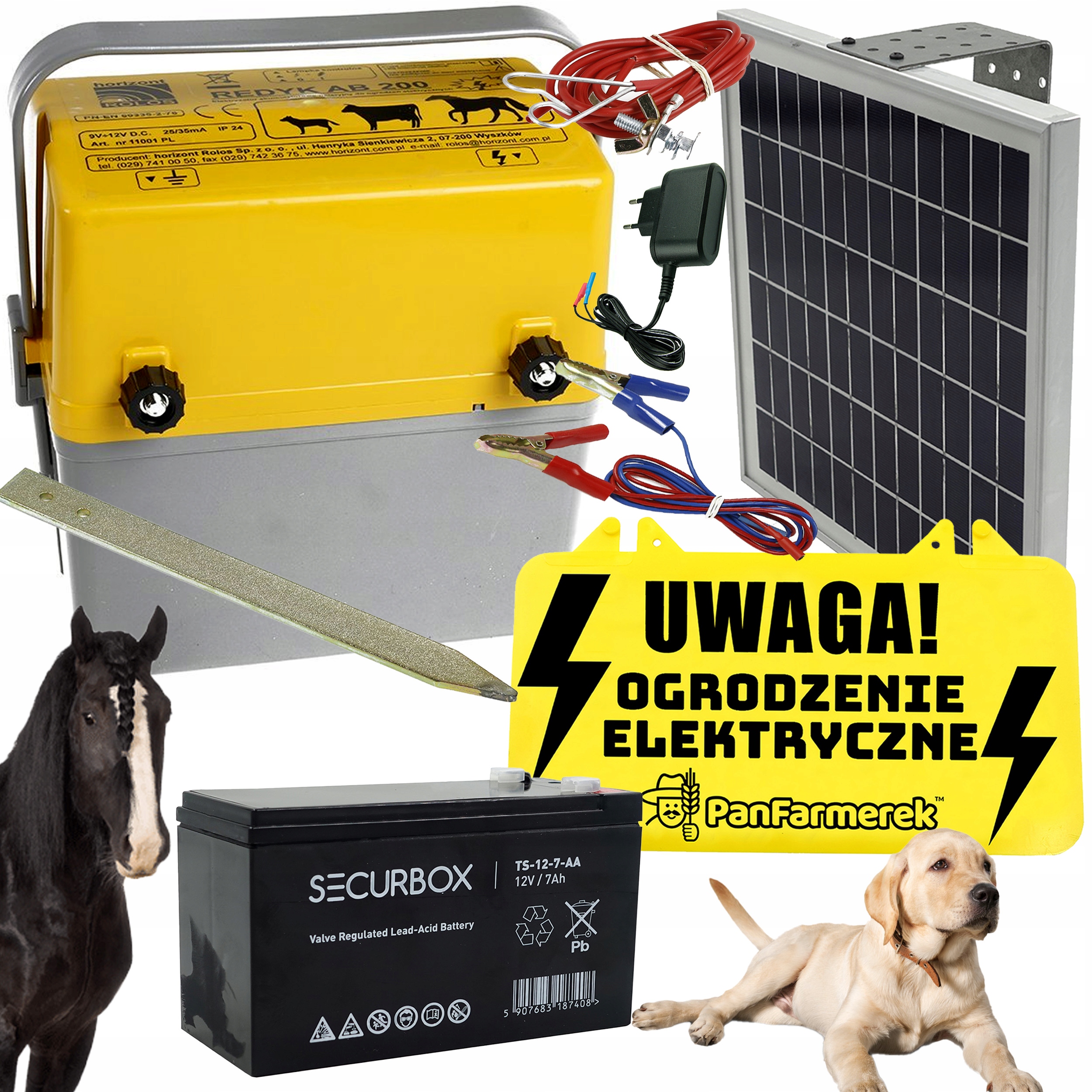 PRZENOŚNY ZESTAW PASTUCH SOLARNY ELEKTRYZATOR PANEL +ładowarka ...