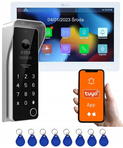 Wideodomofon 2-żyłowy firmy Genway, monitor 7" ,Wi-Fi, TUYA, RFID, IP65 ...