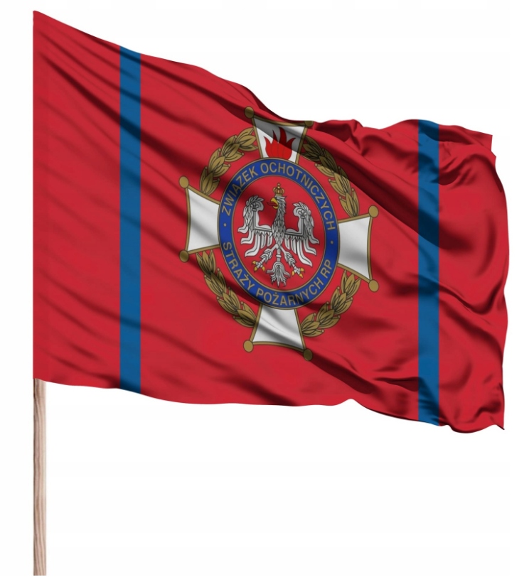 Flaga OSP Ochotnicza Straż Pożarna Premium 112x70 CM TUNEL NA KIJ ...