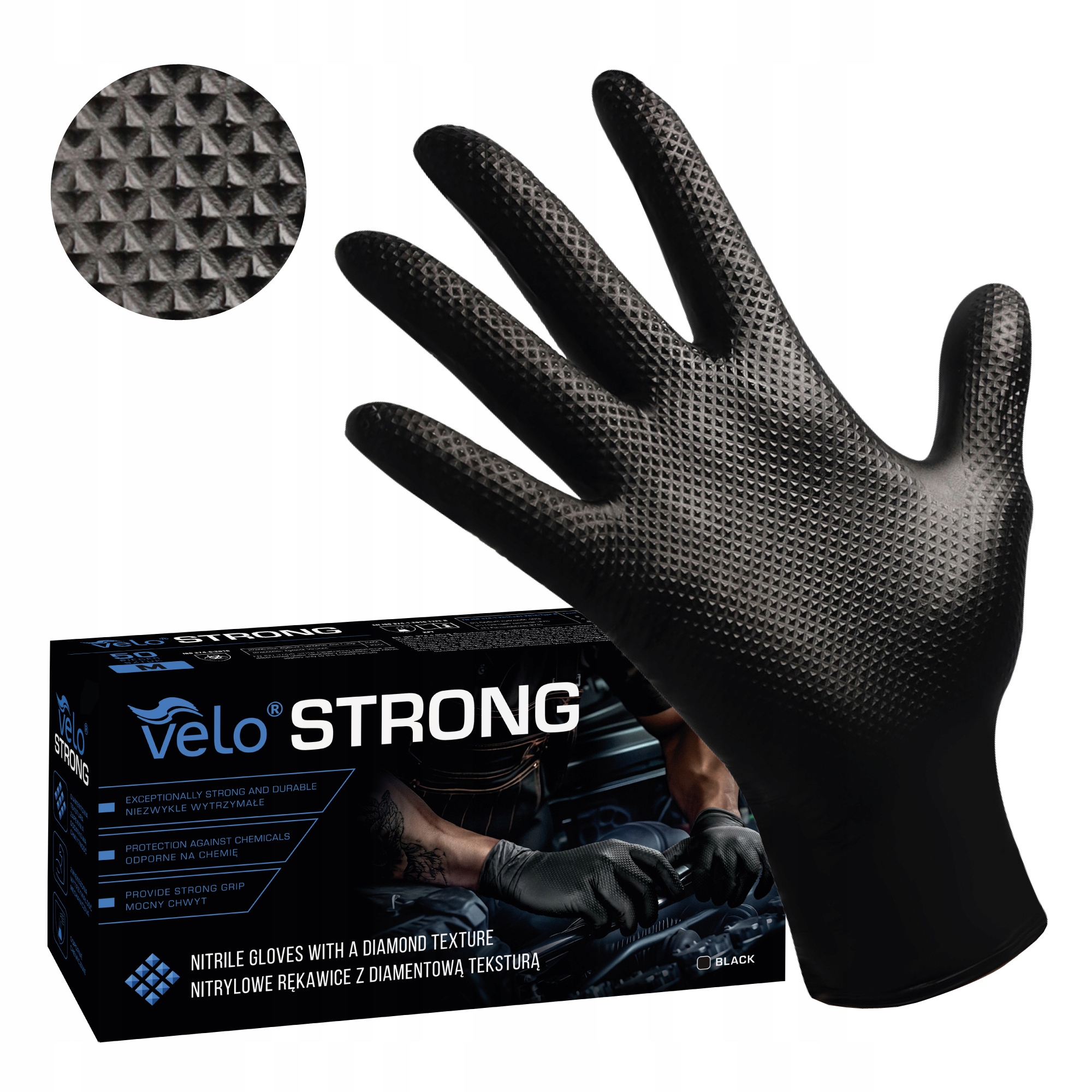 RĘKAWICE RĘKAWICZKI NITRYLOWE BARDZO MOCNE ROBOCZE VELO STRONG BLACK XL ...