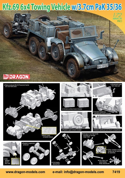 Dragon 7419 1/72 Kfz.69 6x4 w/3.7cm PaK 35/36 • Cena, Opinie • Pojazdy ...