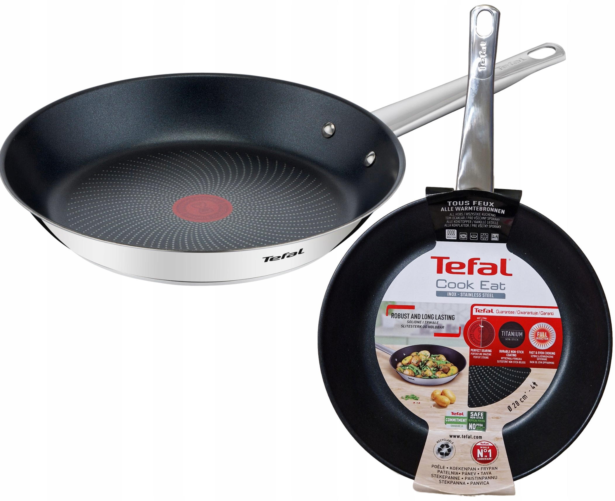 PATELNIA TEFAL 28CM GAZ INDUKCJA EAT TYTANOWA INOX (B9220604) • Cena, Opinie • Patelnie ...