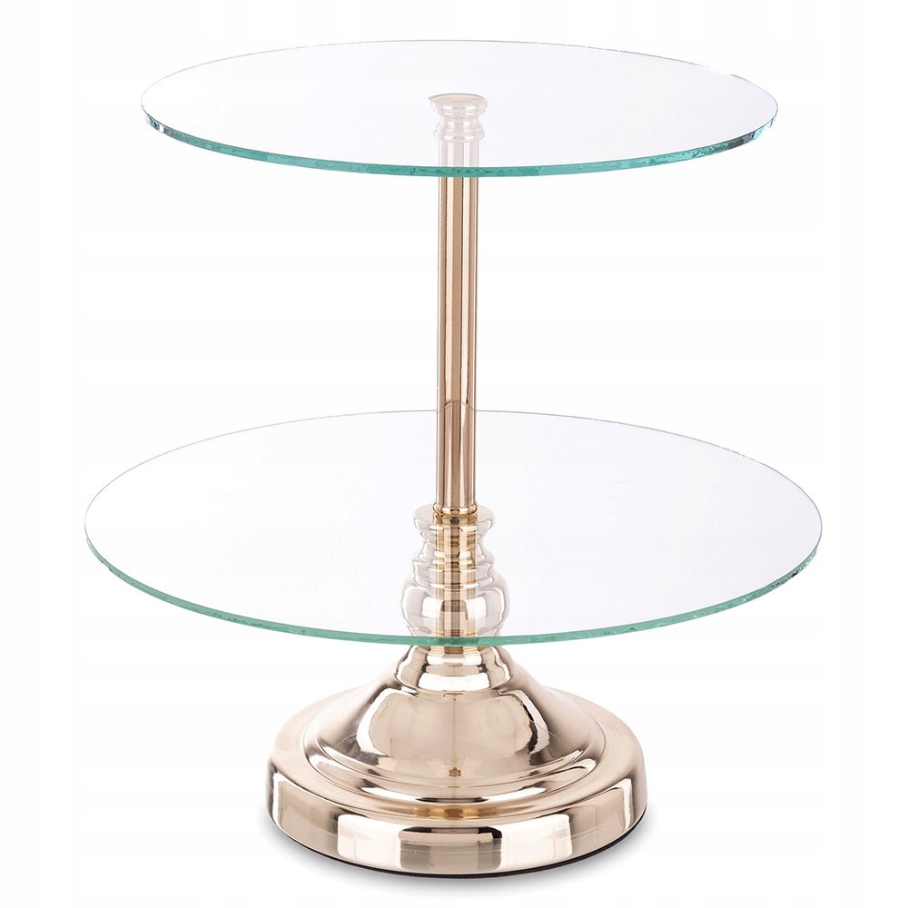 ARANY SZÍNŰ, 2 SZINTES, 30 CM-ES FÉM ÉS ÜVEG TÁLALÓ PATERA, MODERN ...