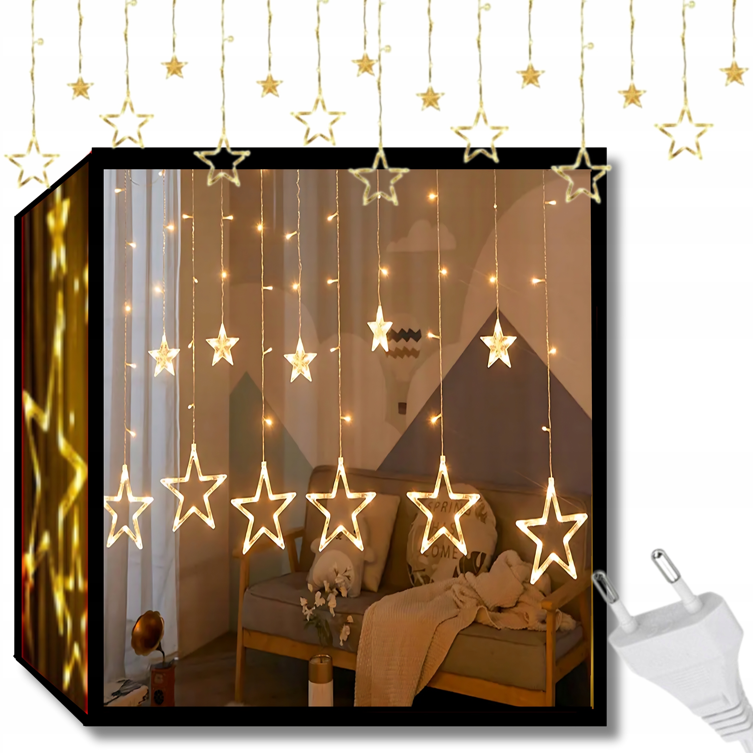 GWIAZDKI CHOINKOWE LED WISZĄCE GIRLANDA LAMPKI ŚWIĄTECZNE KURTYNA LED ...