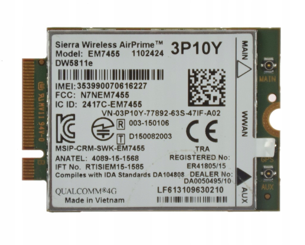 Karta Modem WWAN 4G LTE Sierra Wireless AirPrime 3P10Y EM7455 DW5811e ...