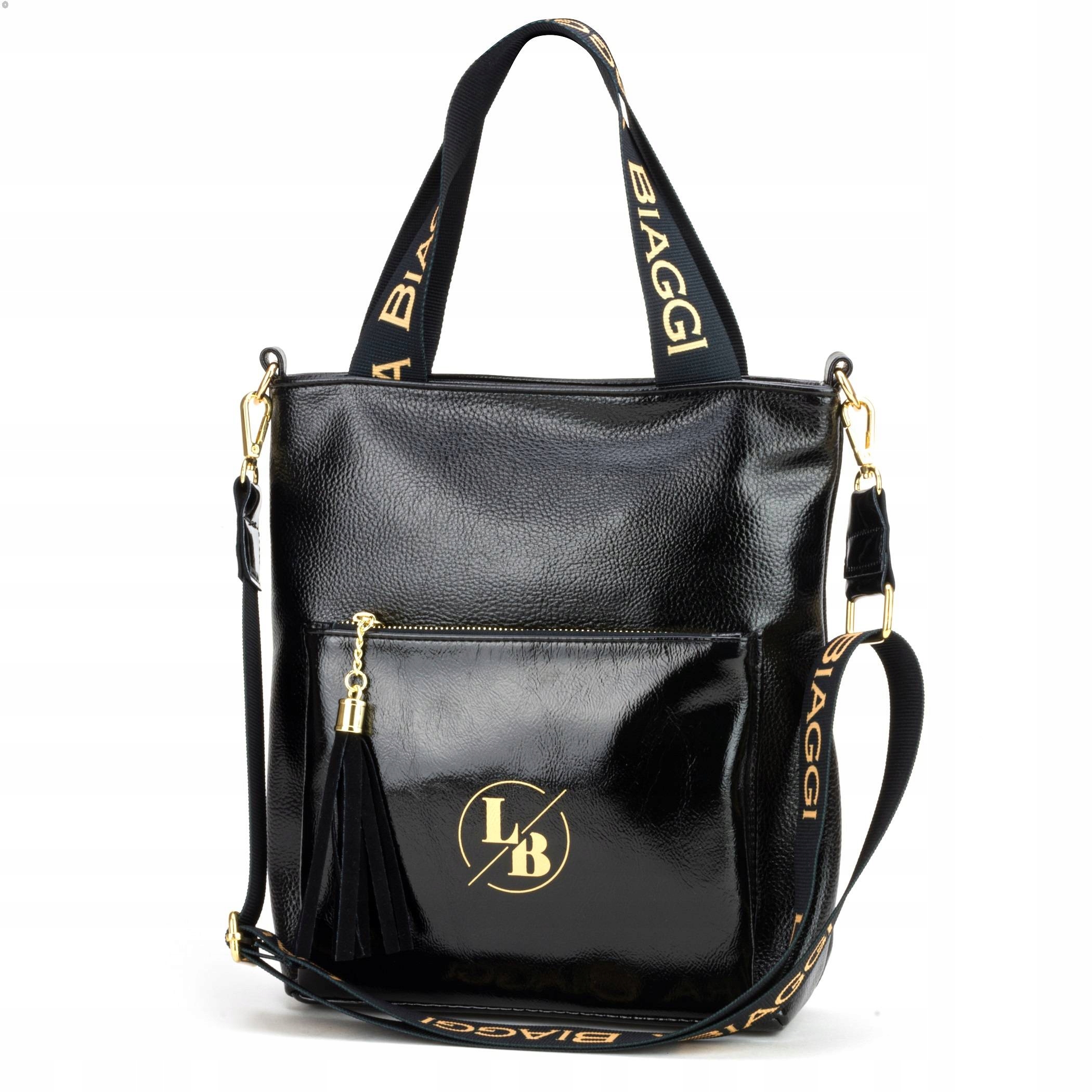 CZARNA POJEMNA TOREBKA DAMSKA LISTONOSZKA LAURA BIAGGI SHOPPER Z PASKIEM (5905723202845) • Cena ...