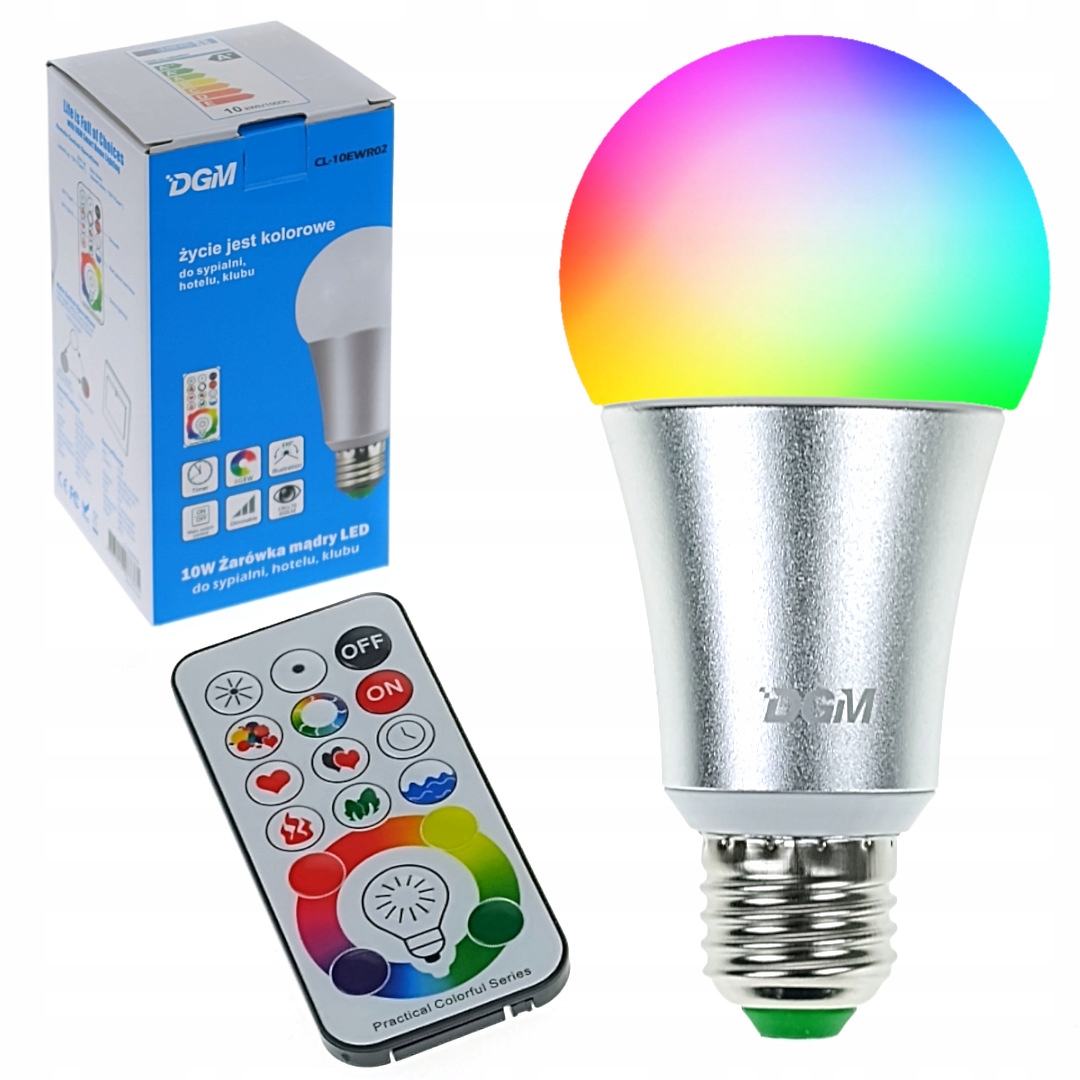 Żarówka LED RGB kolorowa E27 10W + Pilot DGM Smart Home Lightning ...