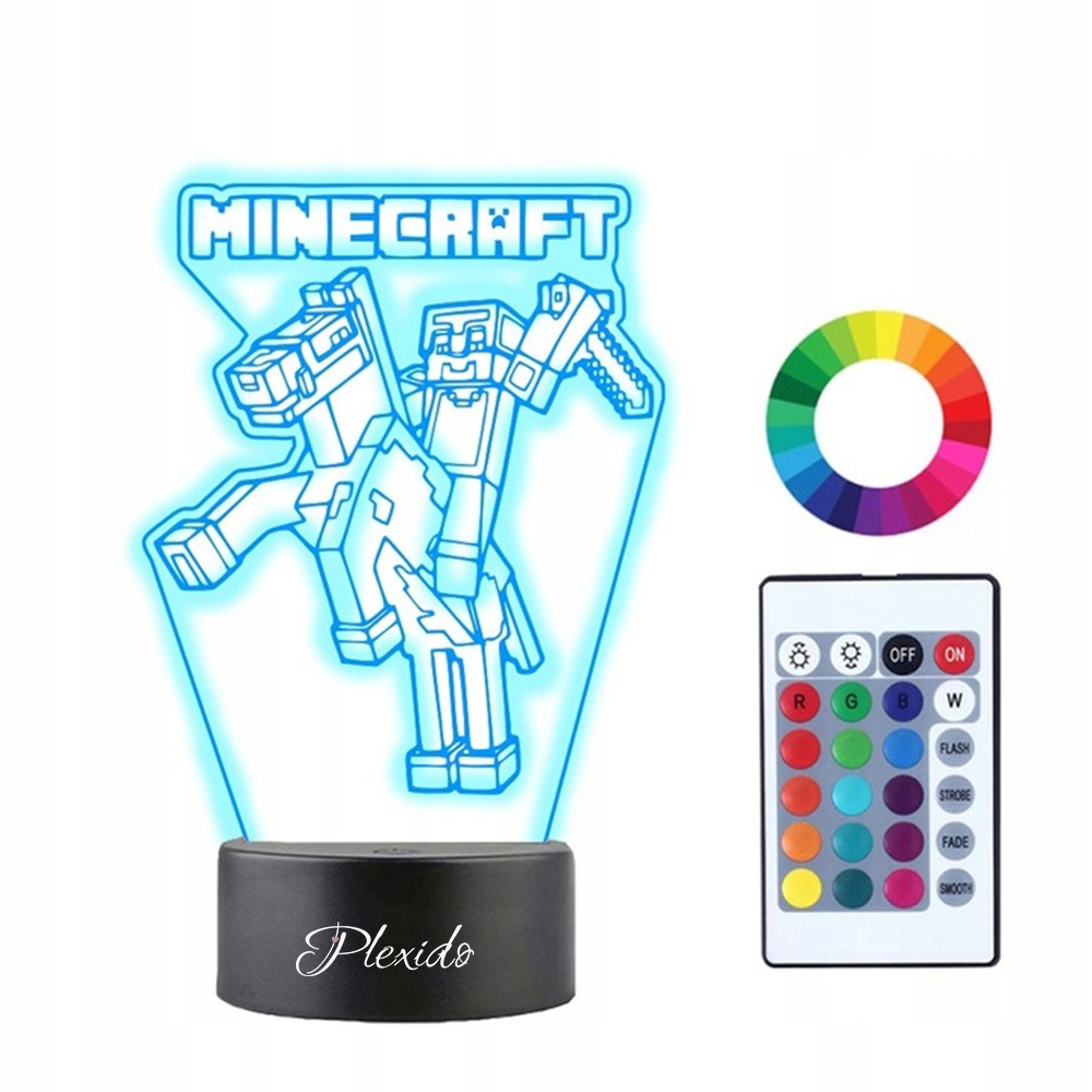 Lampka Nocna 3D LED MINECRAFT NA KONIU Imię (5903457870590) • Cena ...