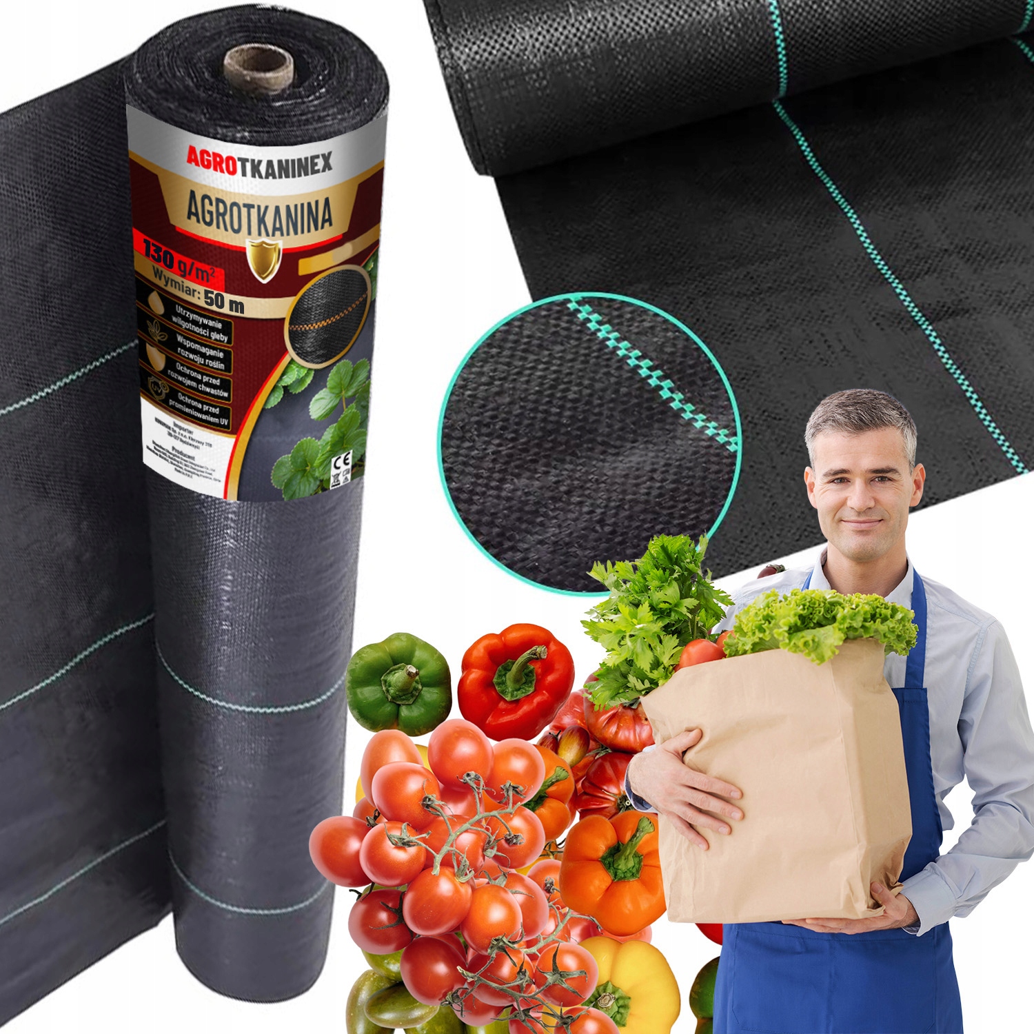 MOCNA AGROWŁÓKNINA ANTYCHWASTOWA 130G AGROTKANINA UV+ GRUBA 1,1x50m CZARNA (5904121965086 ...