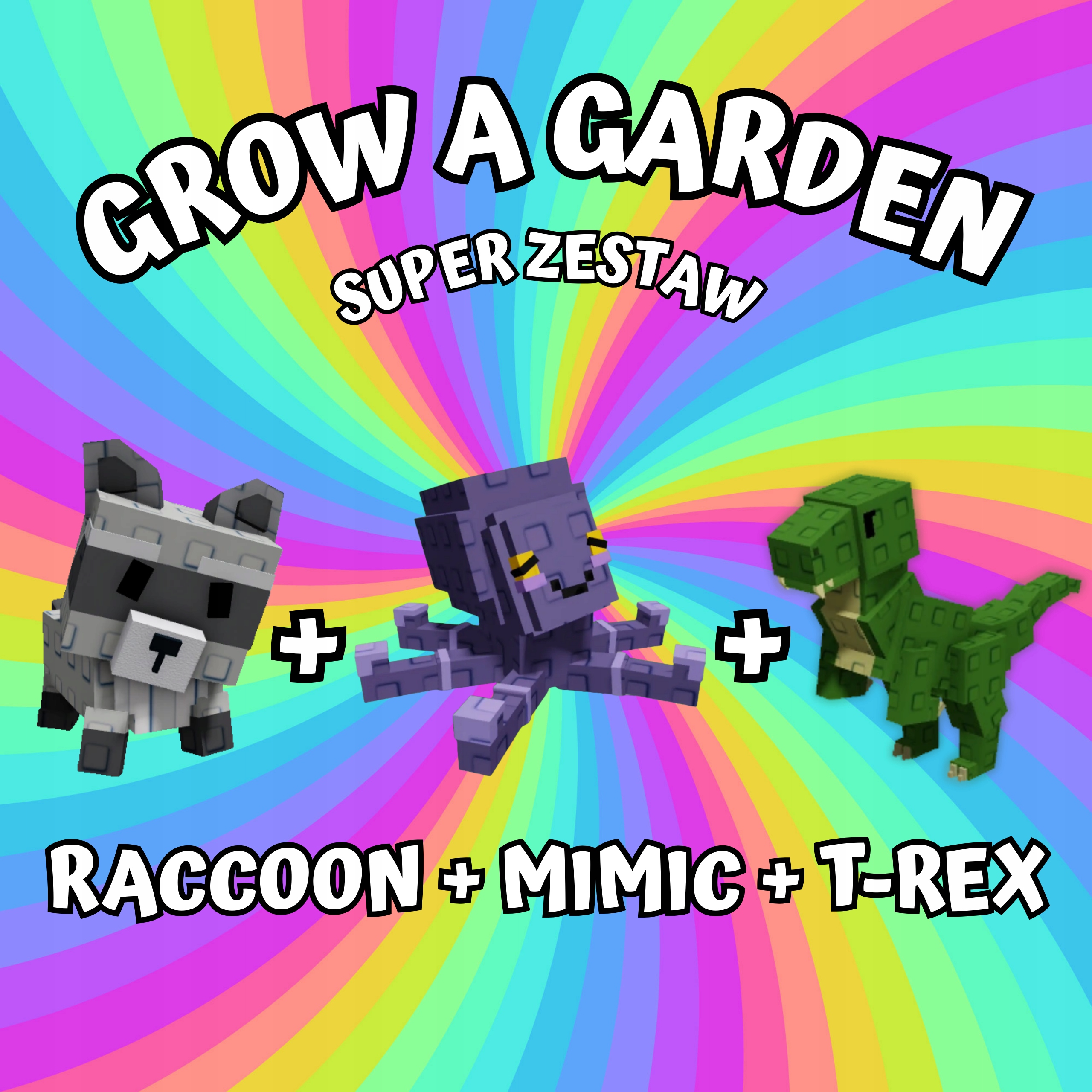 Mega Zestaw | Raccoon + Mimic Octopus + T-rex | Grow a Garden | Roblox ...