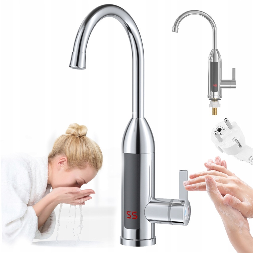 Elektrický průtokový ohřívač vody 3000 W A+ s regulací teploty ...