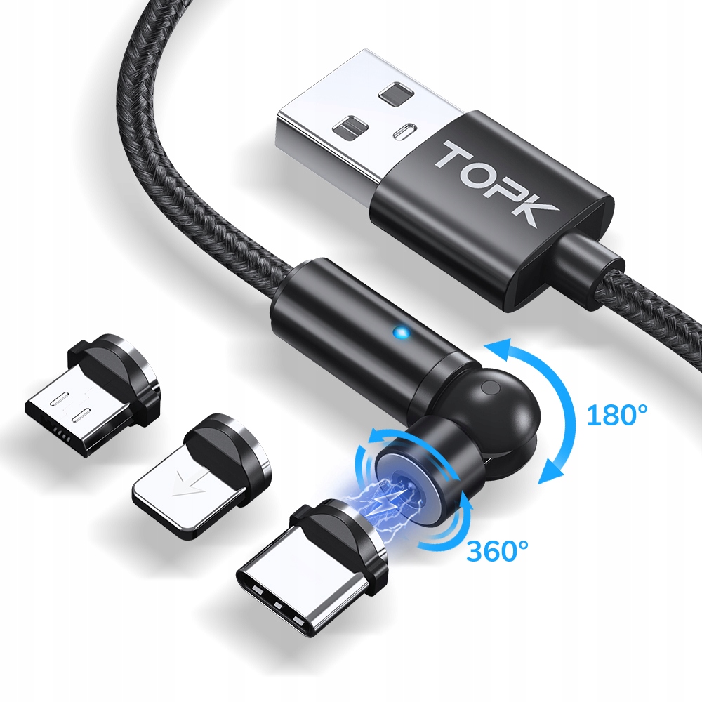 Kabel TOPK USB - USB typ C / microUSB / Lightning 1 m czarny • Cena, Opinie - Allegro