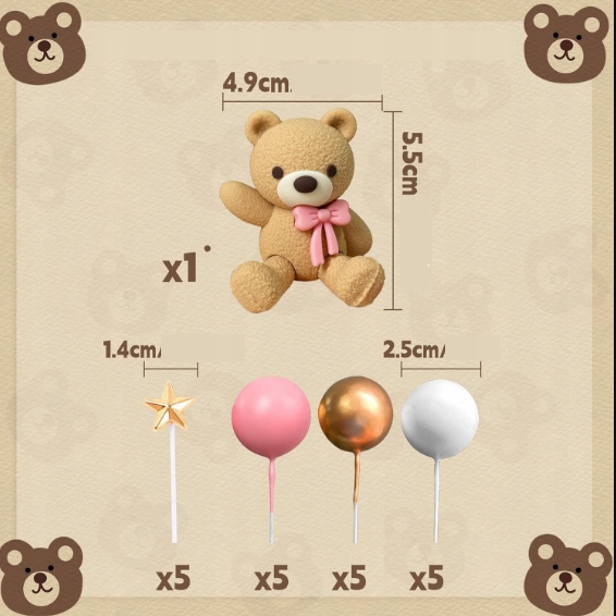 Dekoracja na tort BABY SHOWER ROCZEK URODZINY RÓŻOWYI MIŚ I KULE • Cena ...