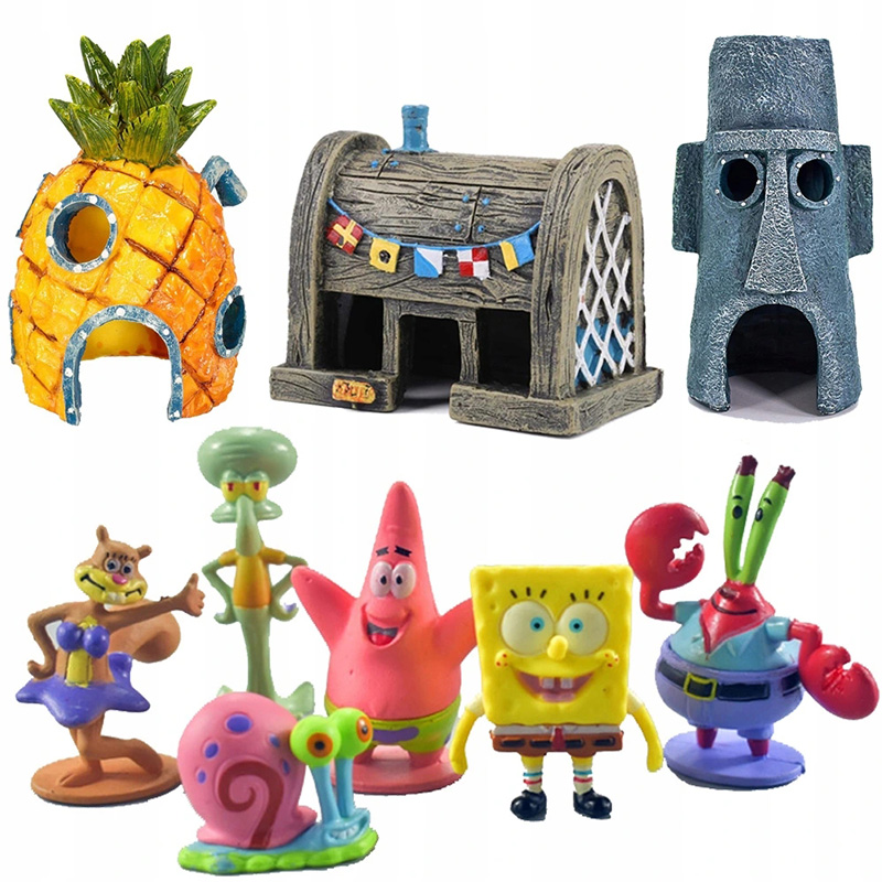 9x DOMEČKY FIGURKY DO AKVÁRIA OZDOBY SPONGEBOB SET za 880 Kč - Allegro
