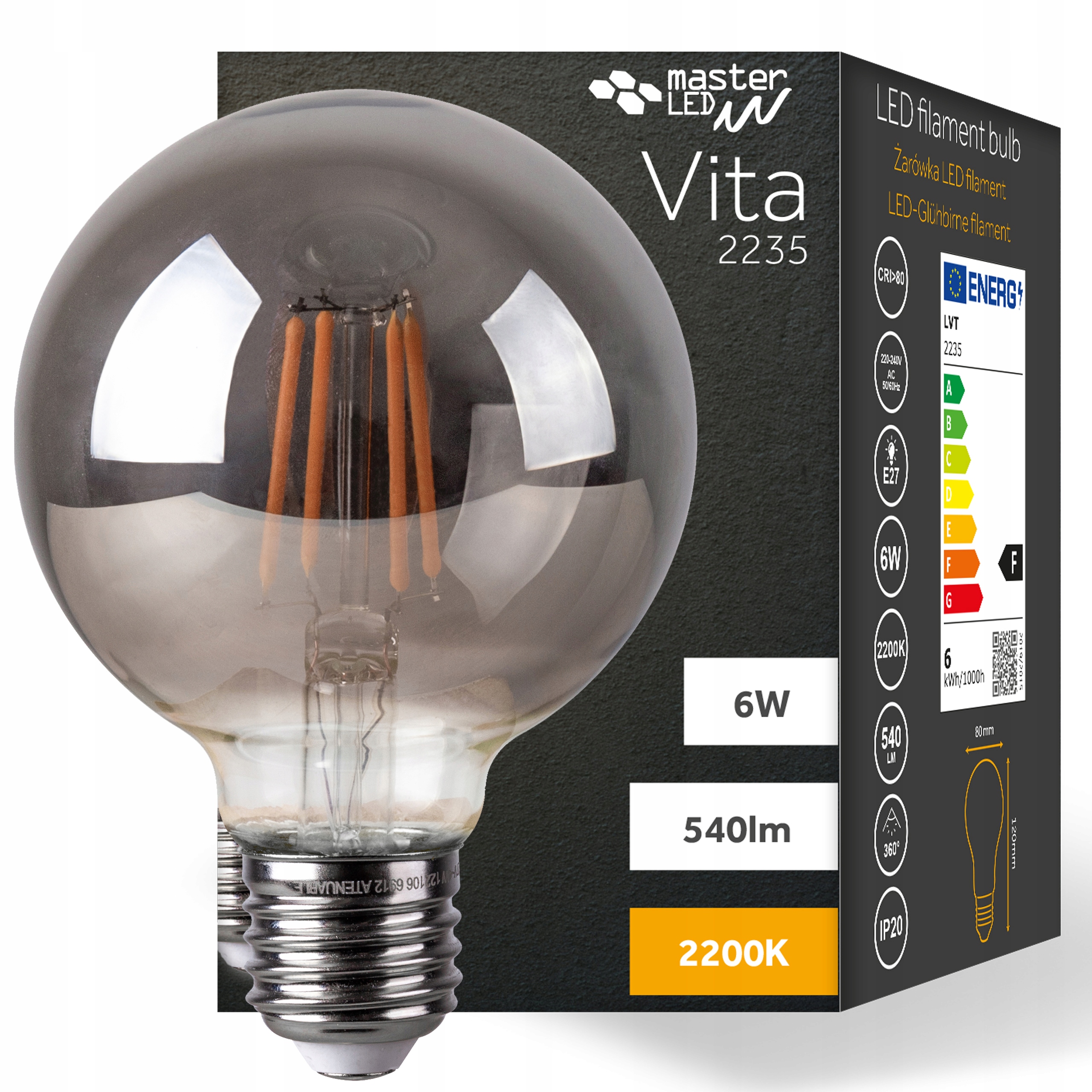 Żarówka LED E27 FILAMENT 6W ciepła 2200K EDISON RETRO OZDOBNA ŻARNIK ...