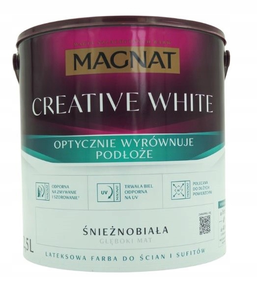 Magnat Creative White lateksowa farba śnieżnobiała głęboki mat 2,5 l ...