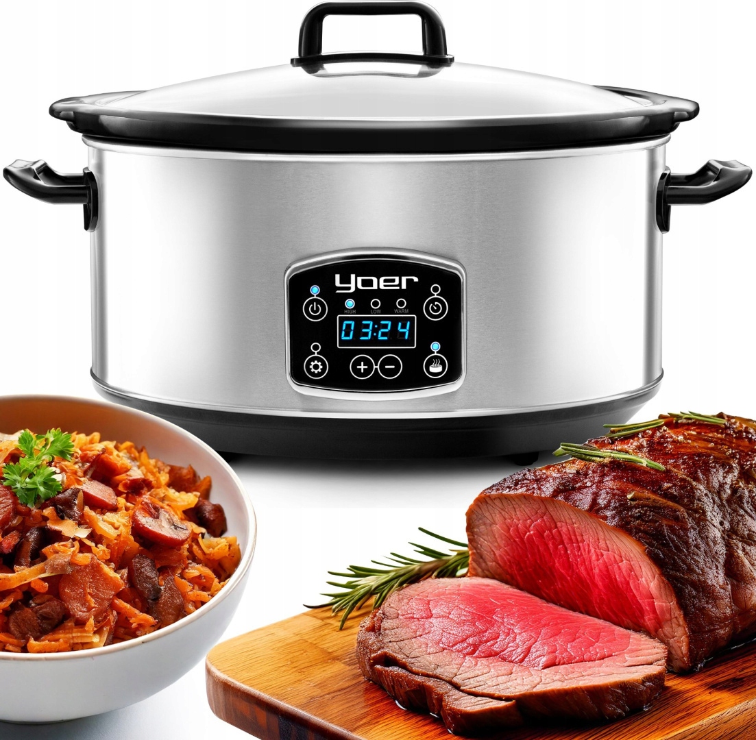 Wolnowar Garnek ceramiczny Slow Cooker Yoer INOX LCD 320W 6,5L ...