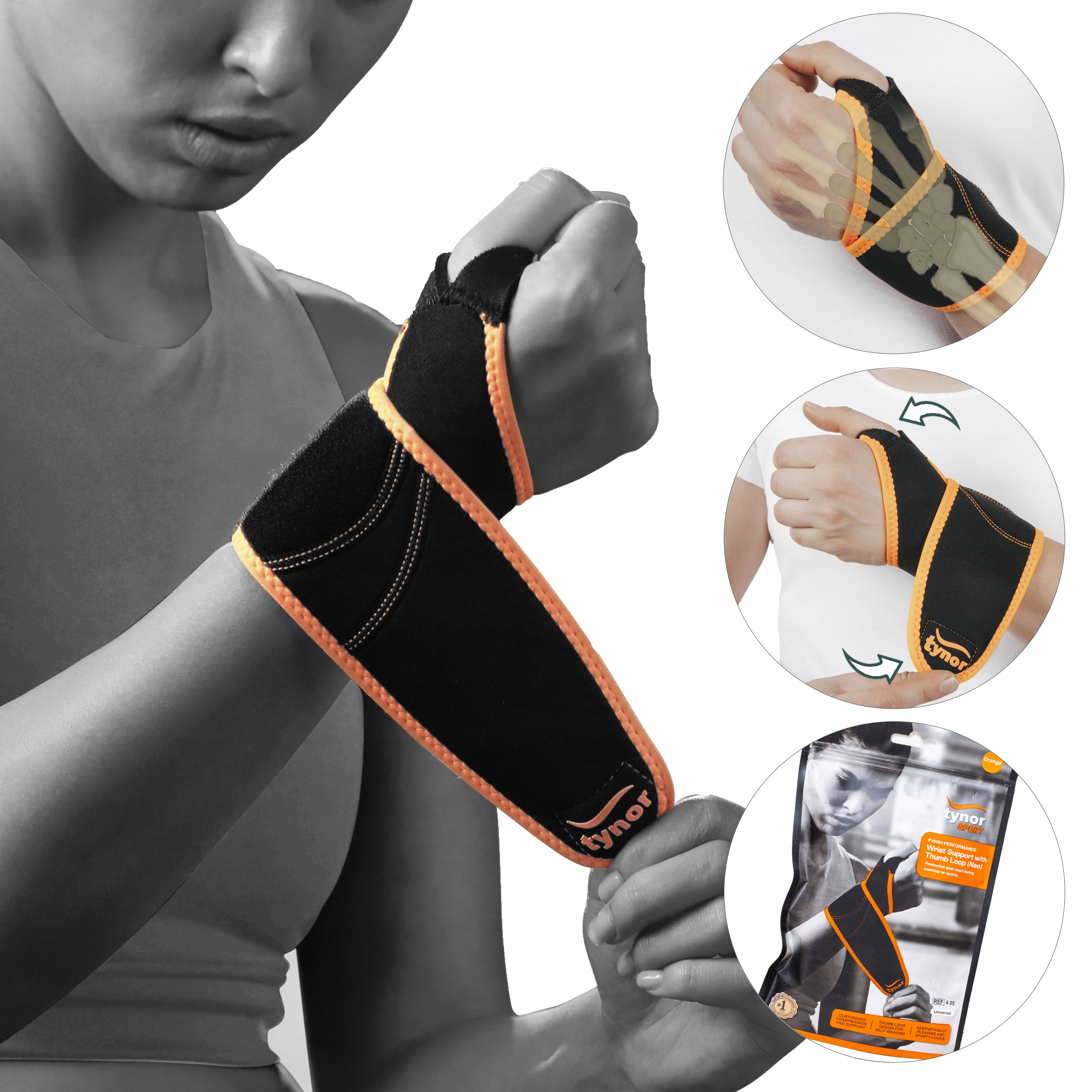 STABILIZATOR NEOPRENOWY ORTEZA OPASKA NADGARSTKA Z KCIUKIEM BÓL URAZ SPORT - 8903424155047 ...