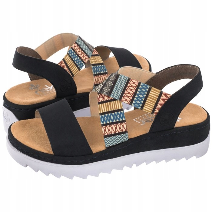 Buty na Lato Damskie Sandały na Platformie Rieker Granatowe V44G8-14 ...