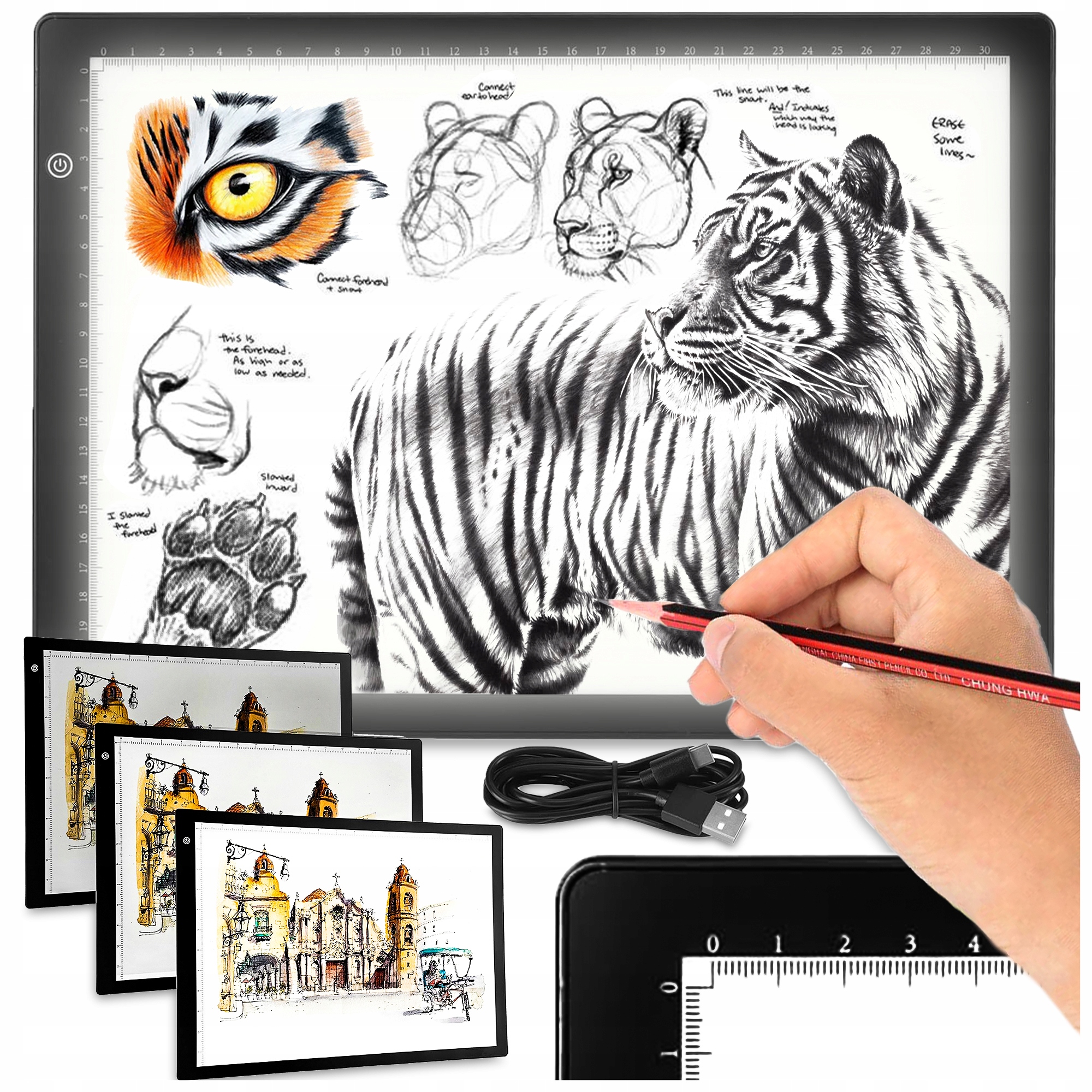 PODŚWIETLANA DESKA KREŚLARSKA LED TABLET GRAFICZNY DO RYSOWANIA KALKA ...