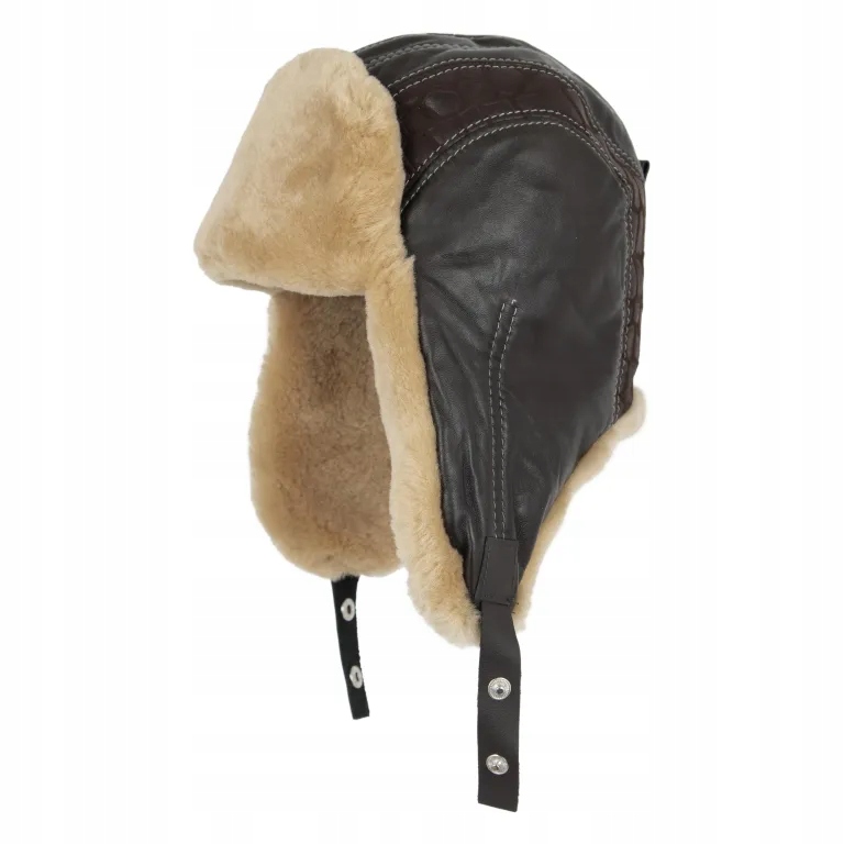 W451K Pilotka Zimowa czapka uszatka z naturalnej skóry Polar Fashion ...