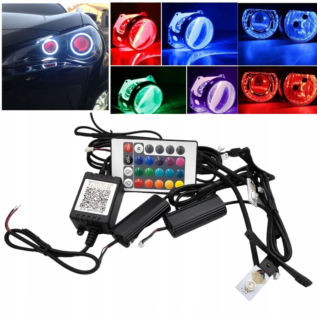 LED RGB Bluetooth Oczy Diabła Demon Evil Eyes RGB Headlights ...