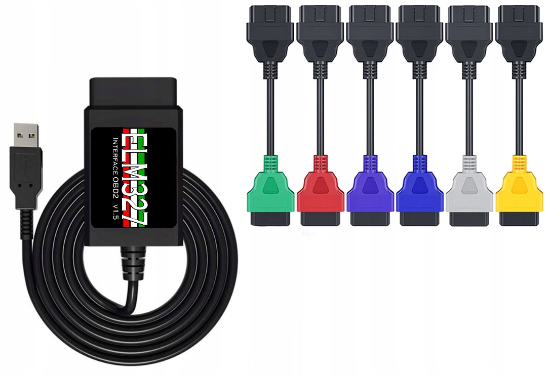 INTERFEJS ELM 327 USB + ADAPTERY MULTIECUSCAN FIAT ROMEO ALFA DODGE ...